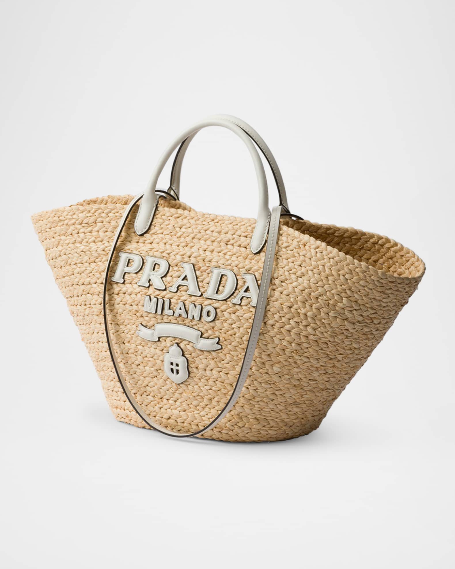 Prada Large Raffia and Leather Tote Bag | Neiman Marcus