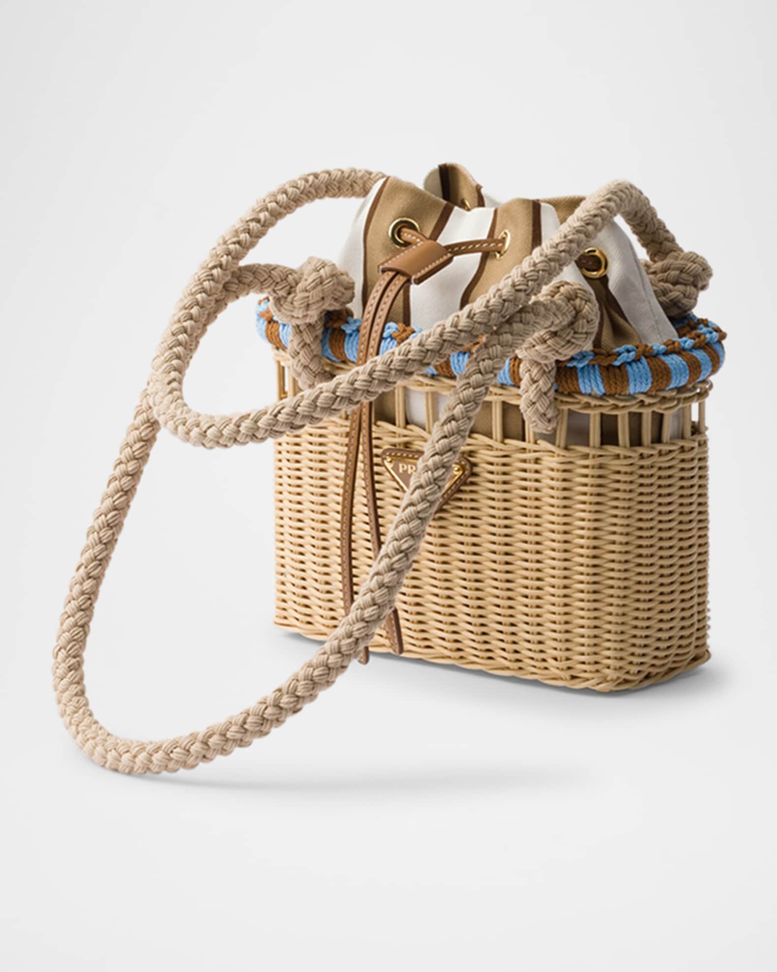 Prada Rattan Basket Drawstring Mini Shoulder Bag | Neiman Marcus