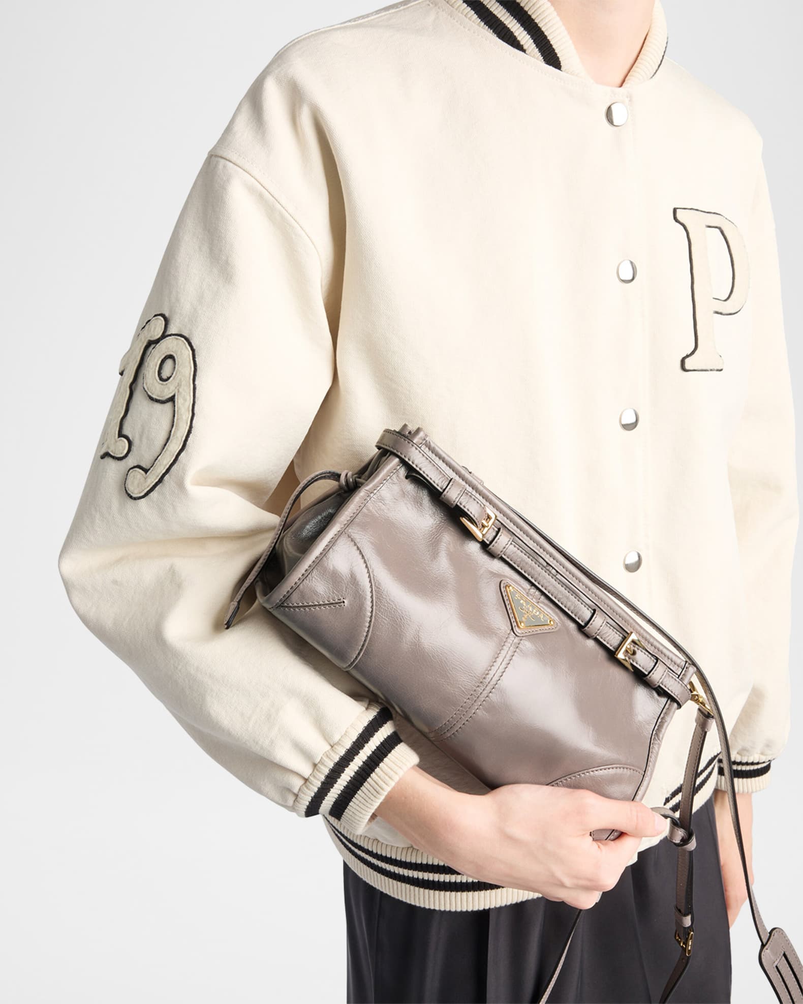 Prada Bonnie Small Glossy Leather East-West Shoulder Bag | Neiman Marcus