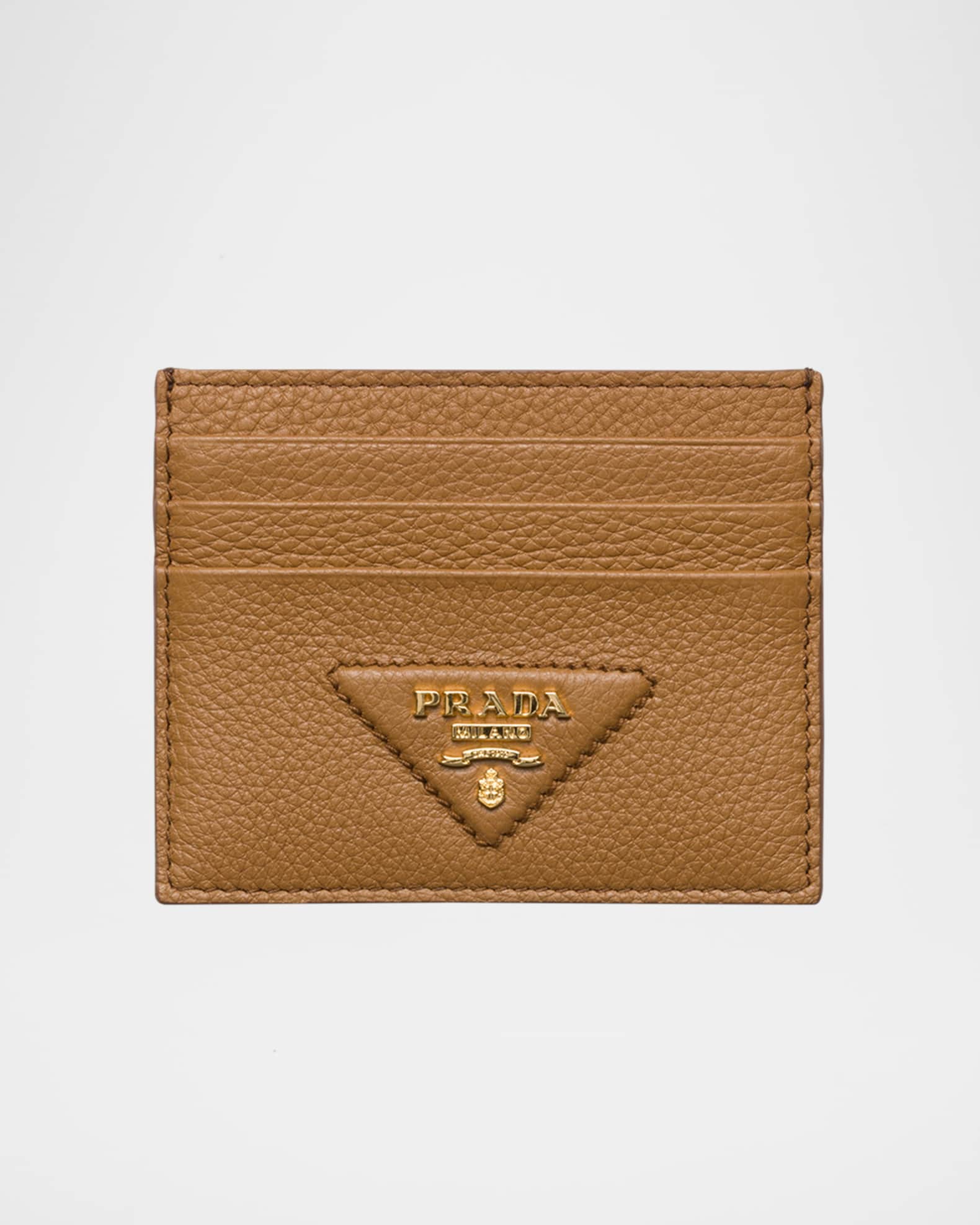 Prada Triangle Logo Leather Card Holder | Neiman Marcus