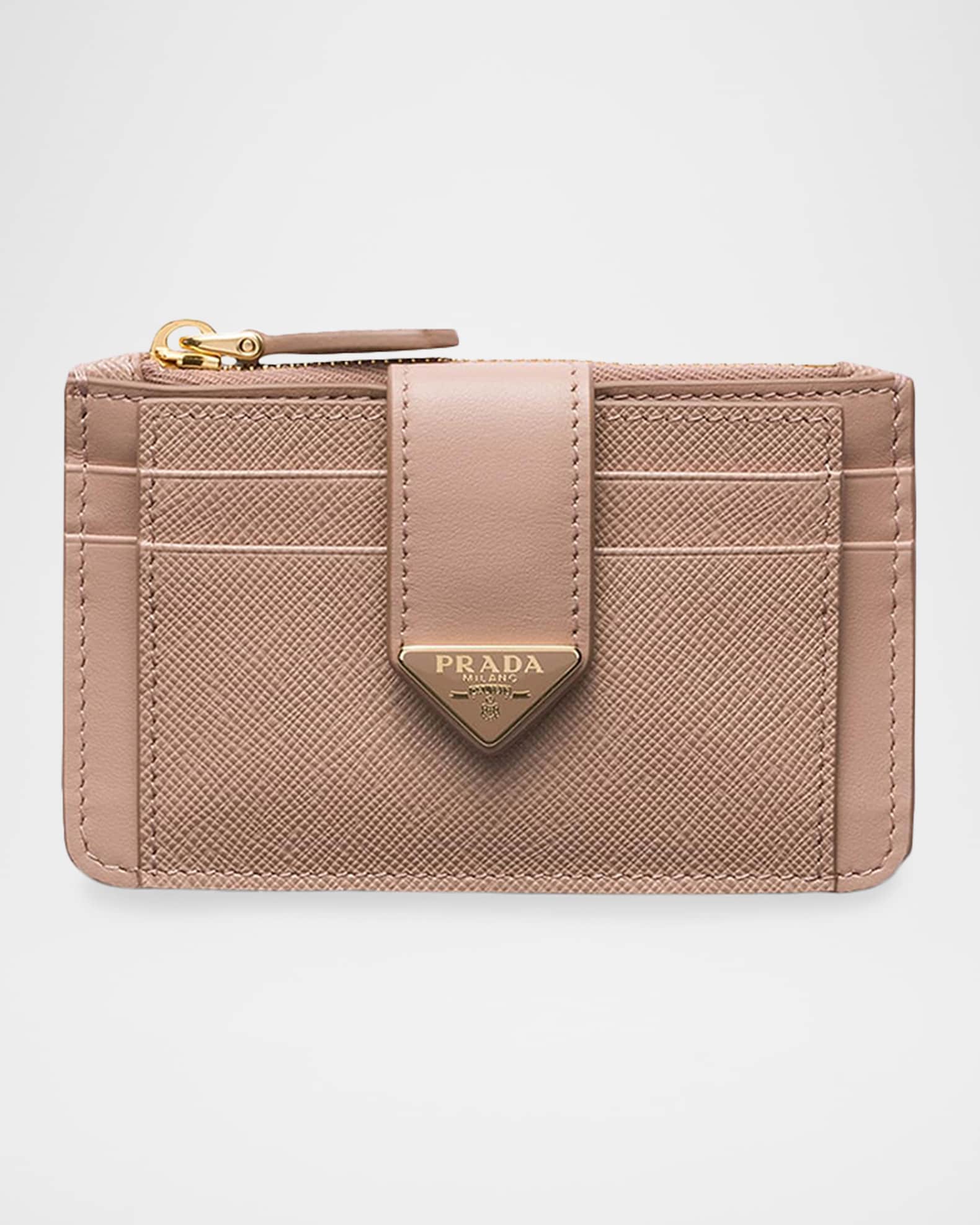Prada Saffiano & Smooth Leather Card Holder | Neiman Marcus