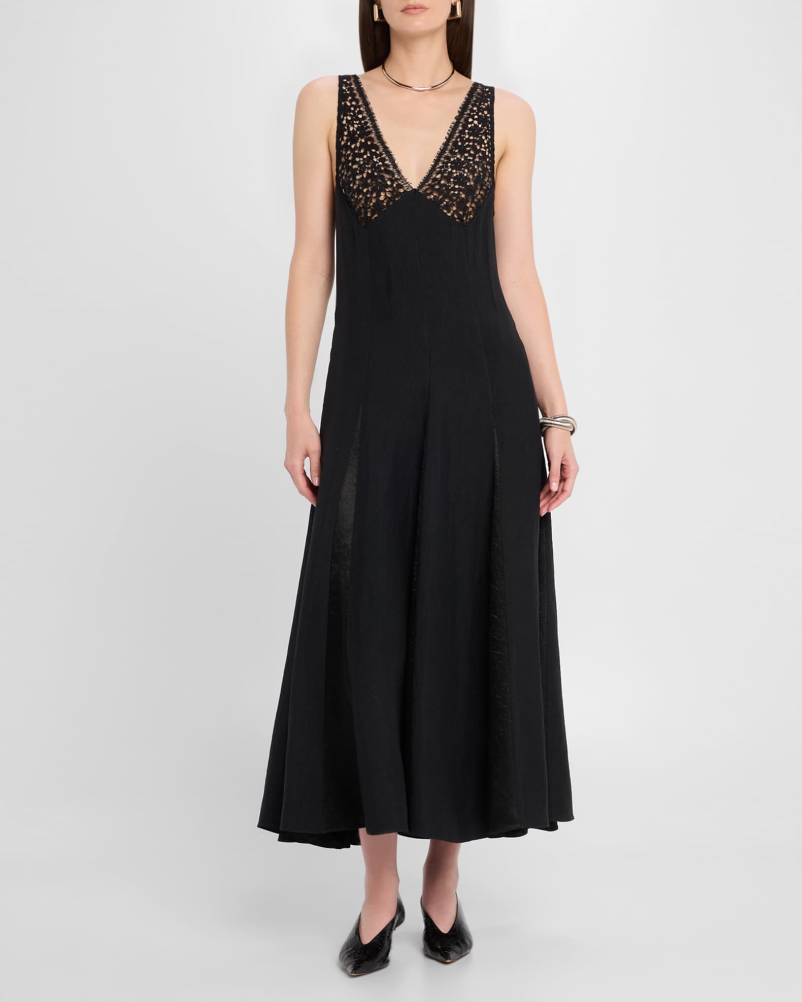 MARIA MCMANUS V-Neck Lace But Midi Dress | Neiman Marcus