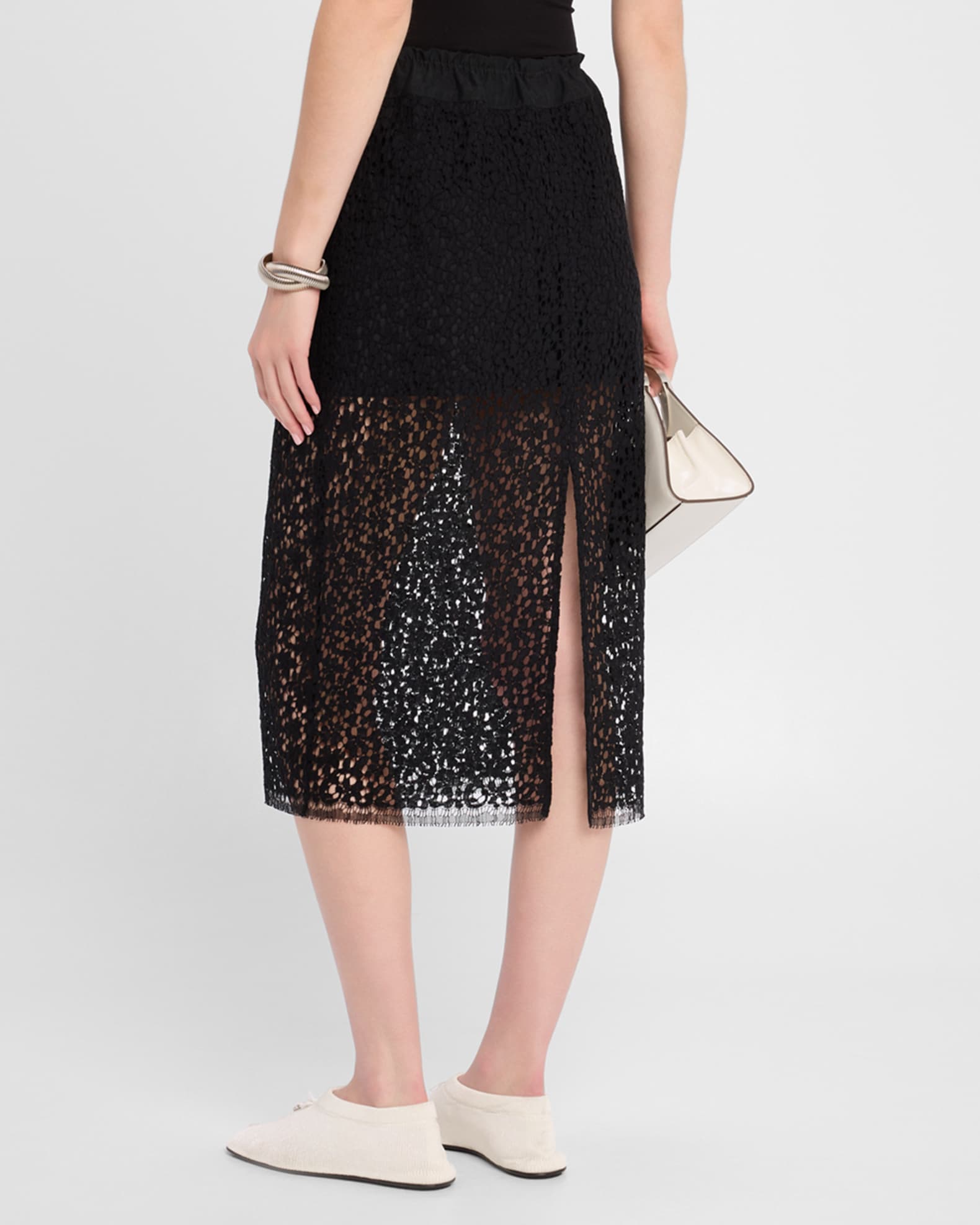 MARIA MCMANUS Lace Ruched Midi Skirt | Neiman Marcus