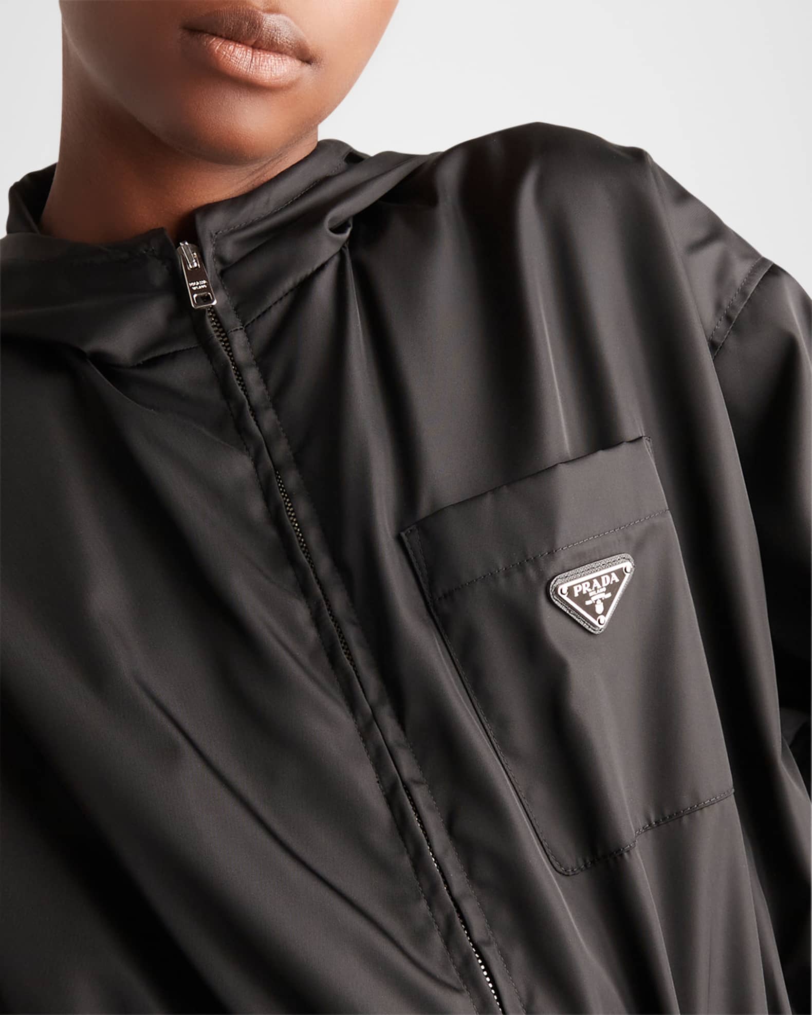 Prada Re-Nylon Cinched Hooded Raincoat | Neiman Marcus