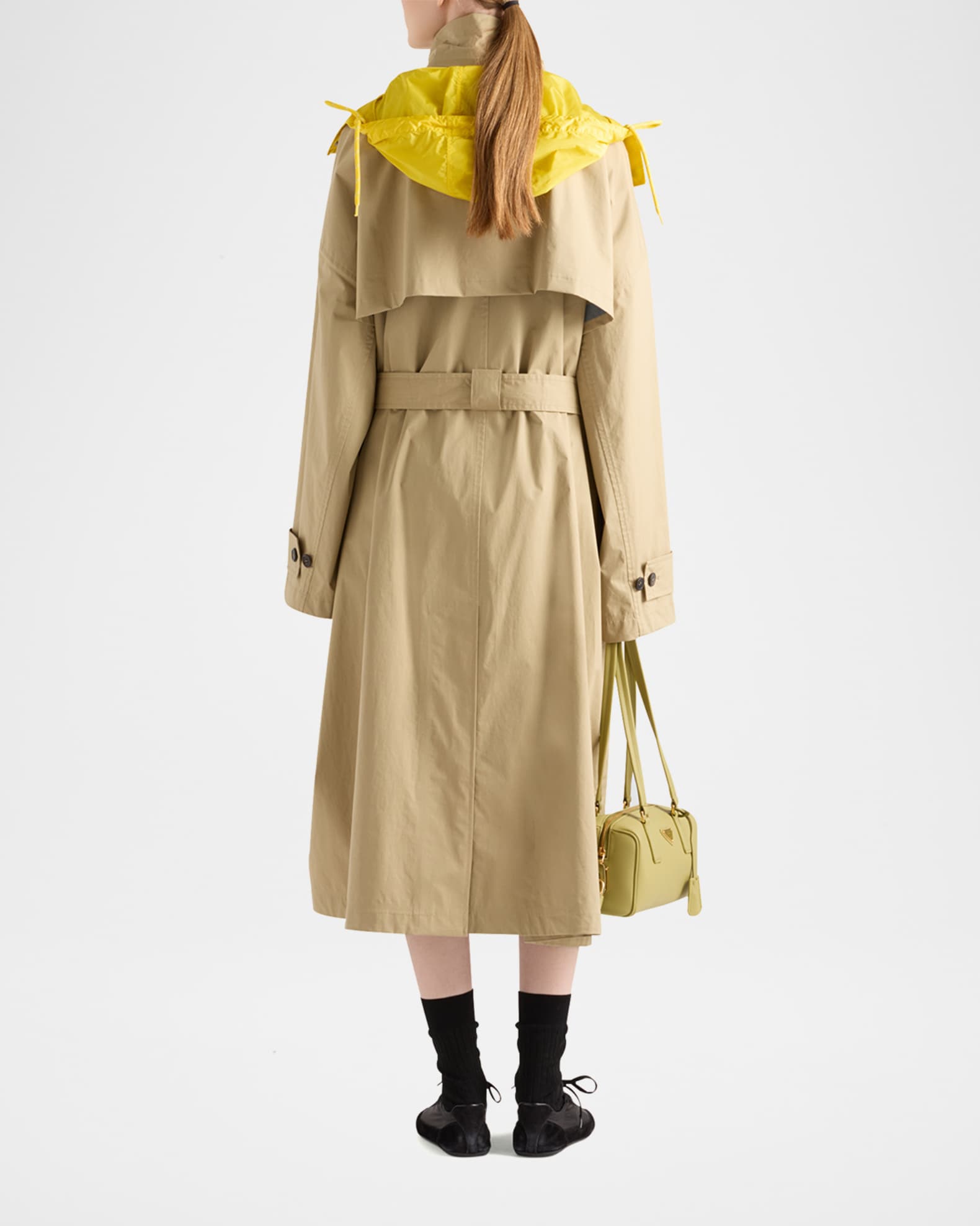 Prada Hooded Technical Poplin Raincoat | Neiman Marcus