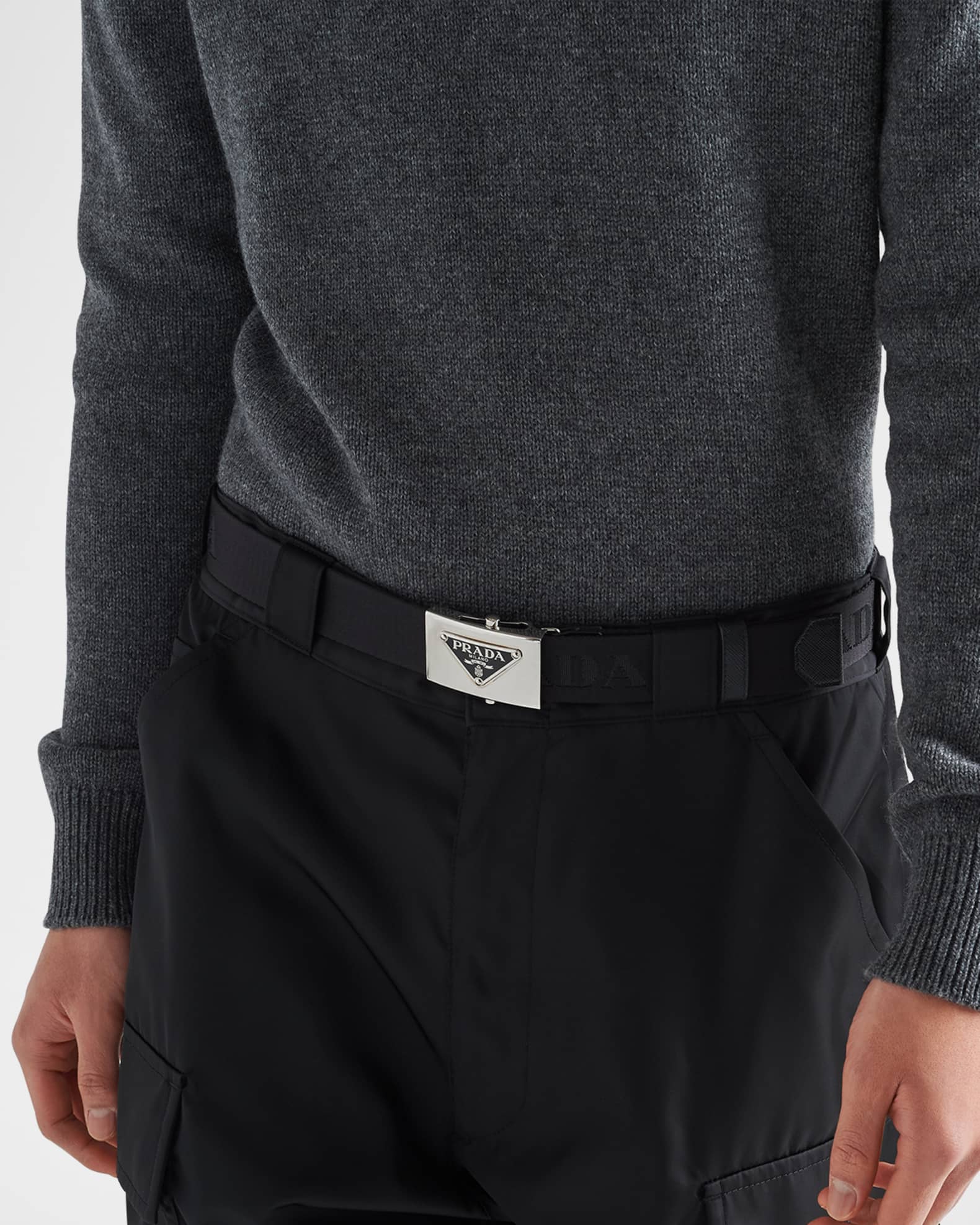 Prada Men's Triangle Logo Nylon Belt | Neiman Marcus
