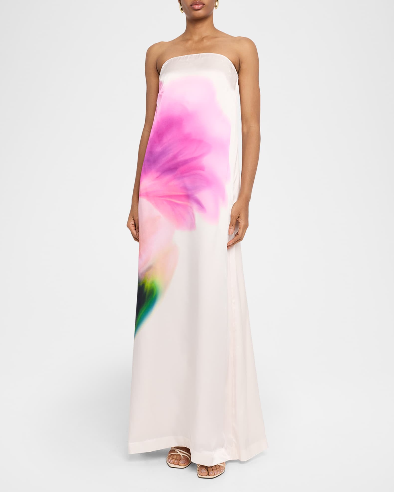 REBECCA VALLANCE Dahlia Blossom Strapless Silk Maxi Dress | Neiman Marcus