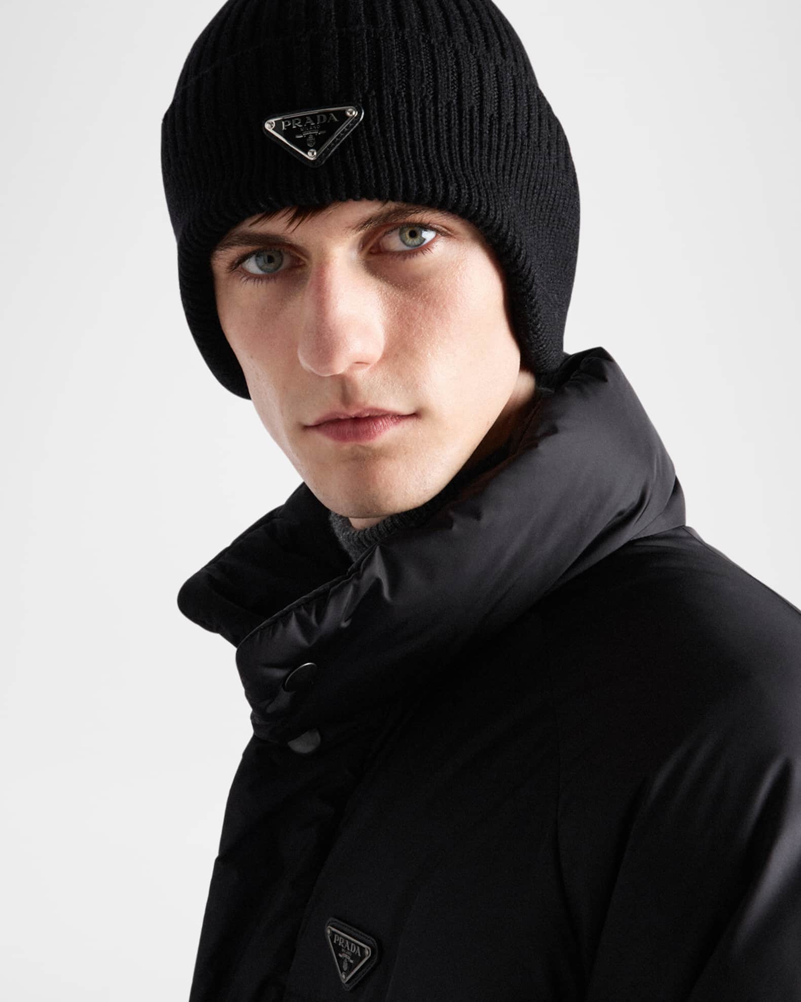 Prada Men's Ribbed Wool Beanie | Neiman Marcus