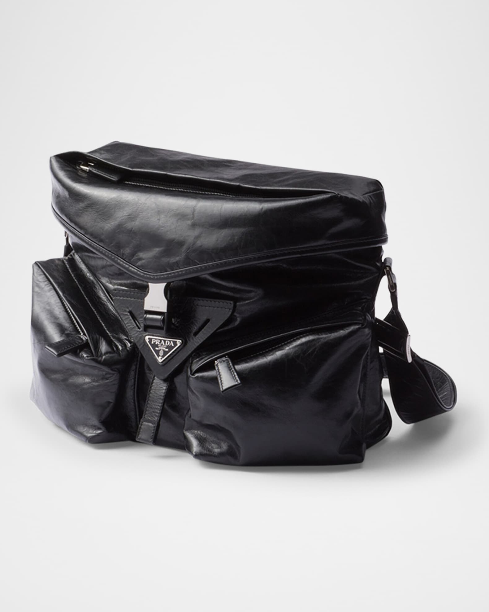 Prada Men's Slanted Leather Shoulder Bag | Neiman Marcus