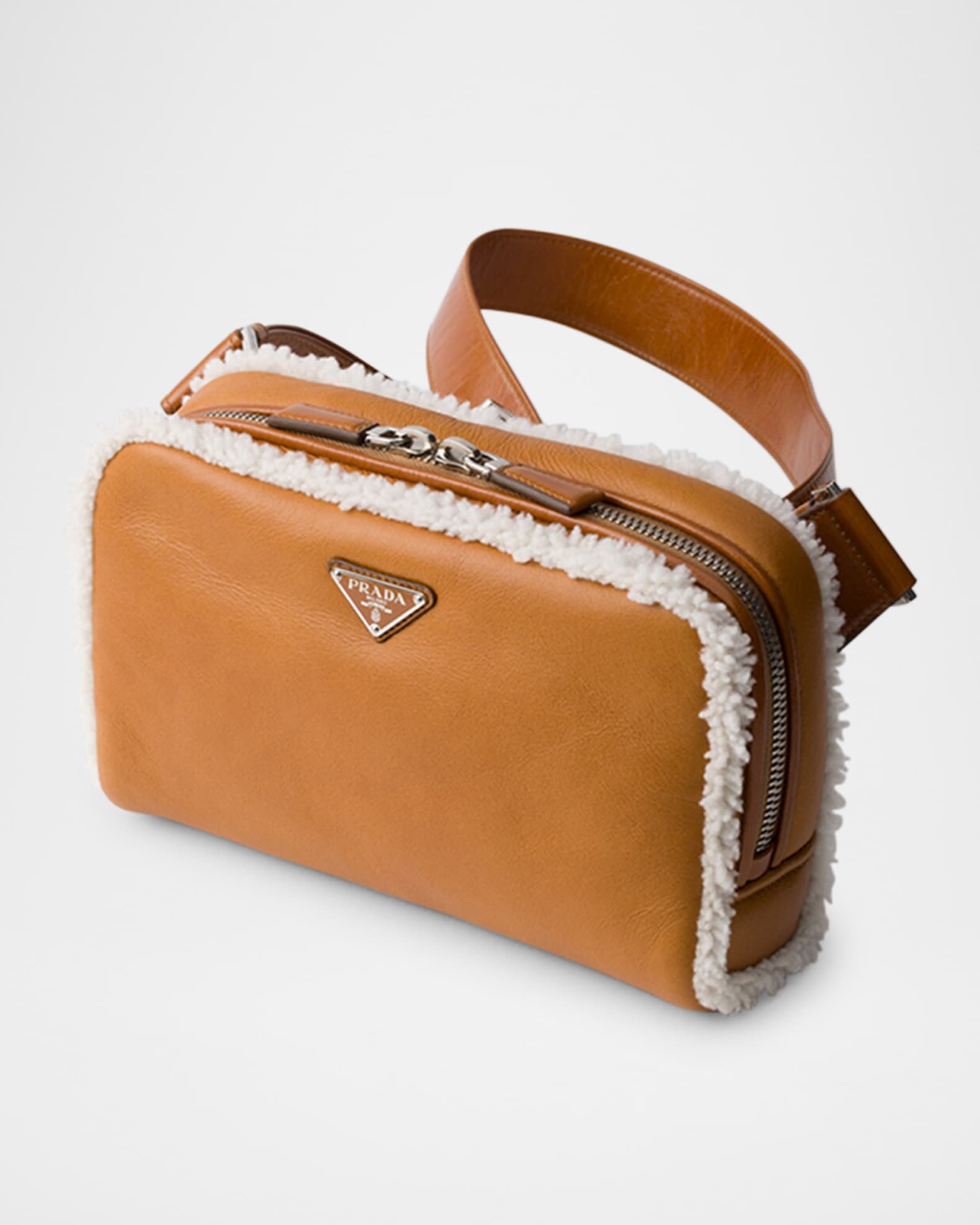 Prada Men's Lamb Shearling Shoulder Bag | Neiman Marcus