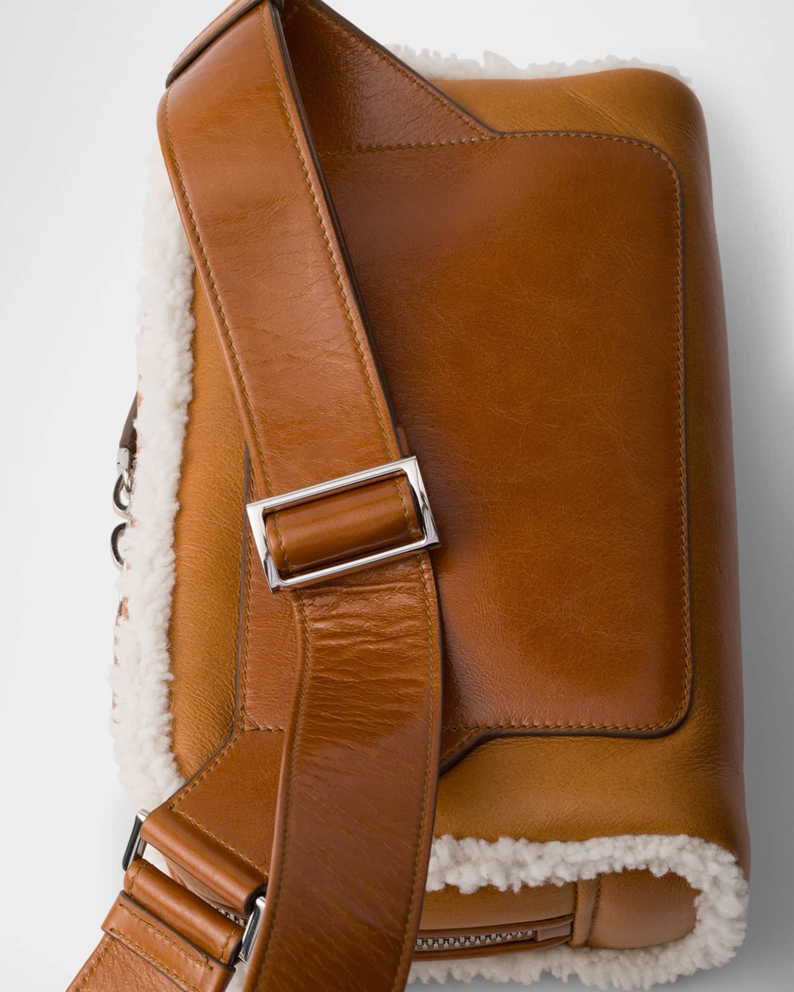 Prada Men's Lamb Shearling Shoulder Bag | Neiman Marcus