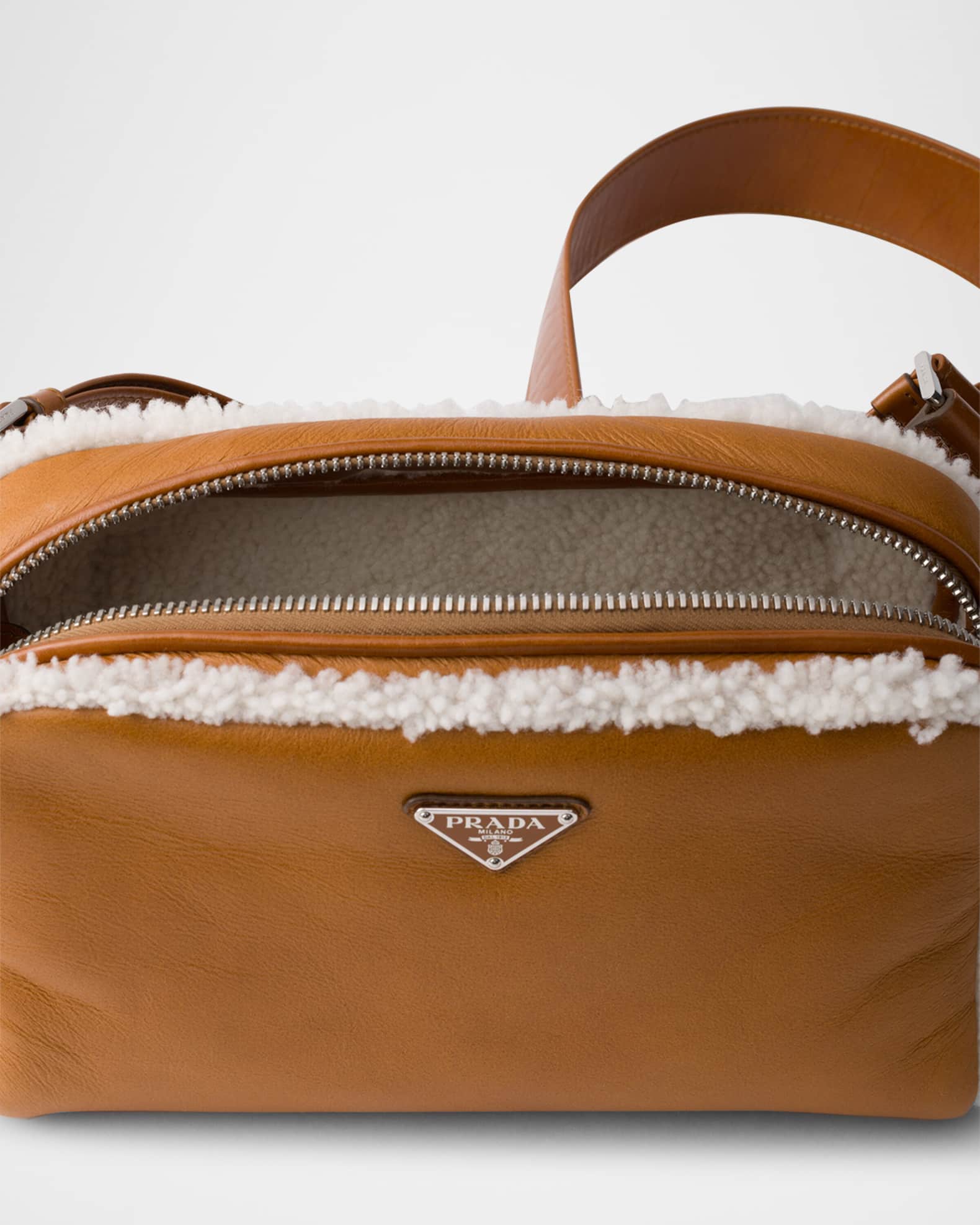 Prada Men's Lamb Shearling Shoulder Bag | Neiman Marcus