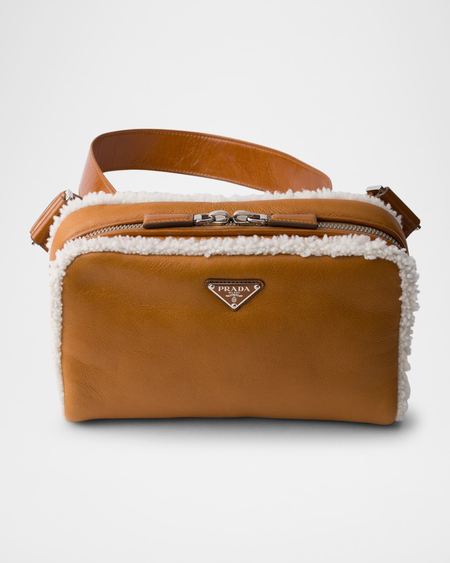 Prada Men's Lamb Shearling Shoulder Bag | Neiman Marcus