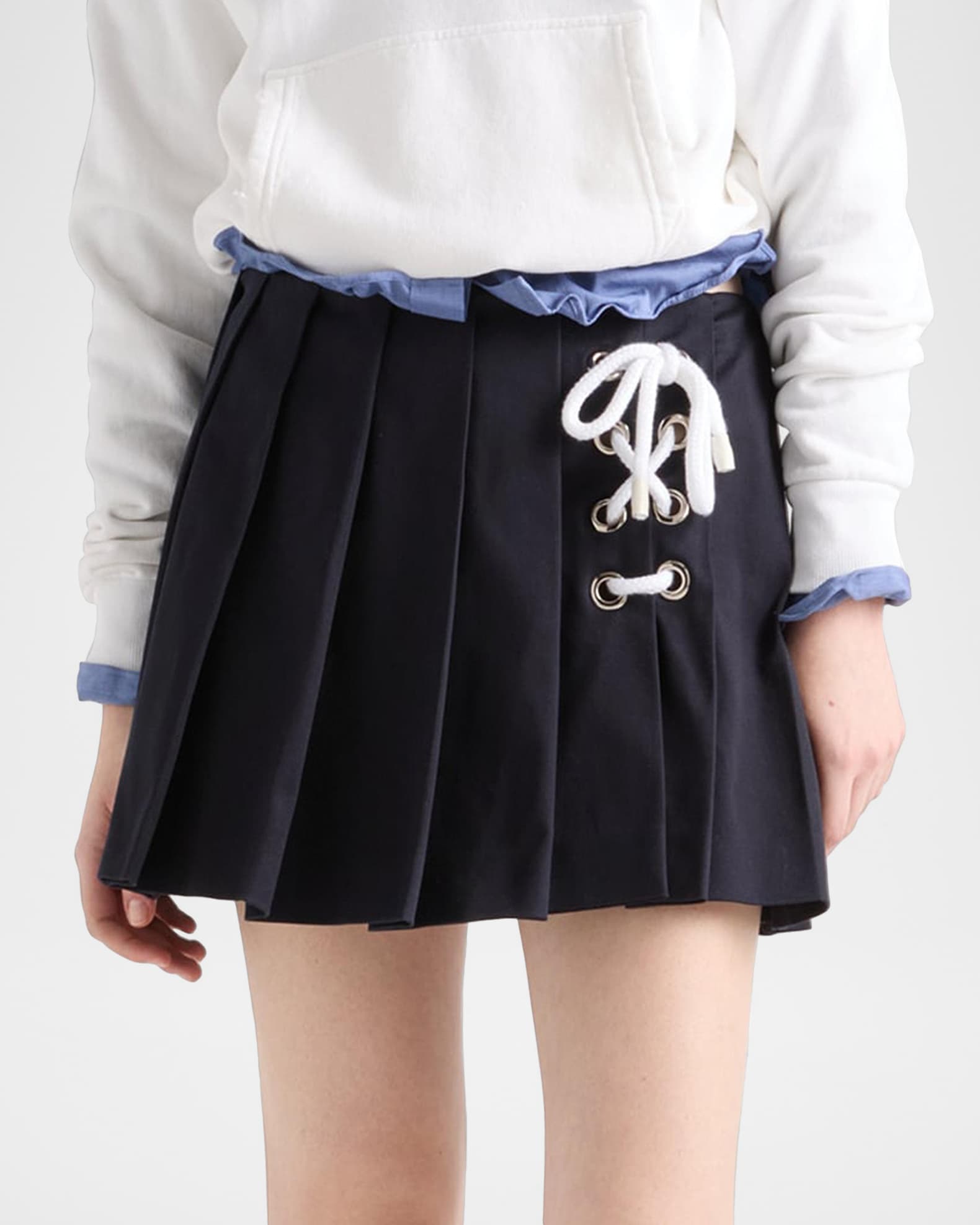 Prada Pleated Stretch Drill Mini Skirt | Neiman Marcus