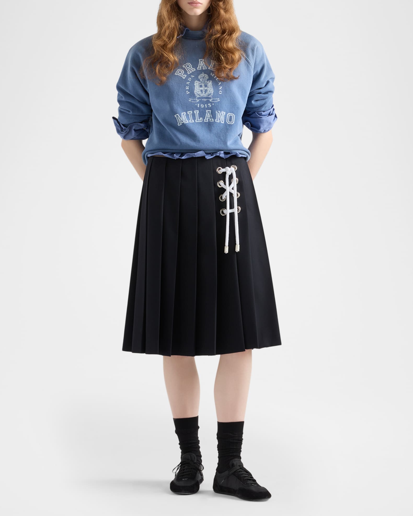 Prada Pleated Gabardine Skirt | Neiman Marcus