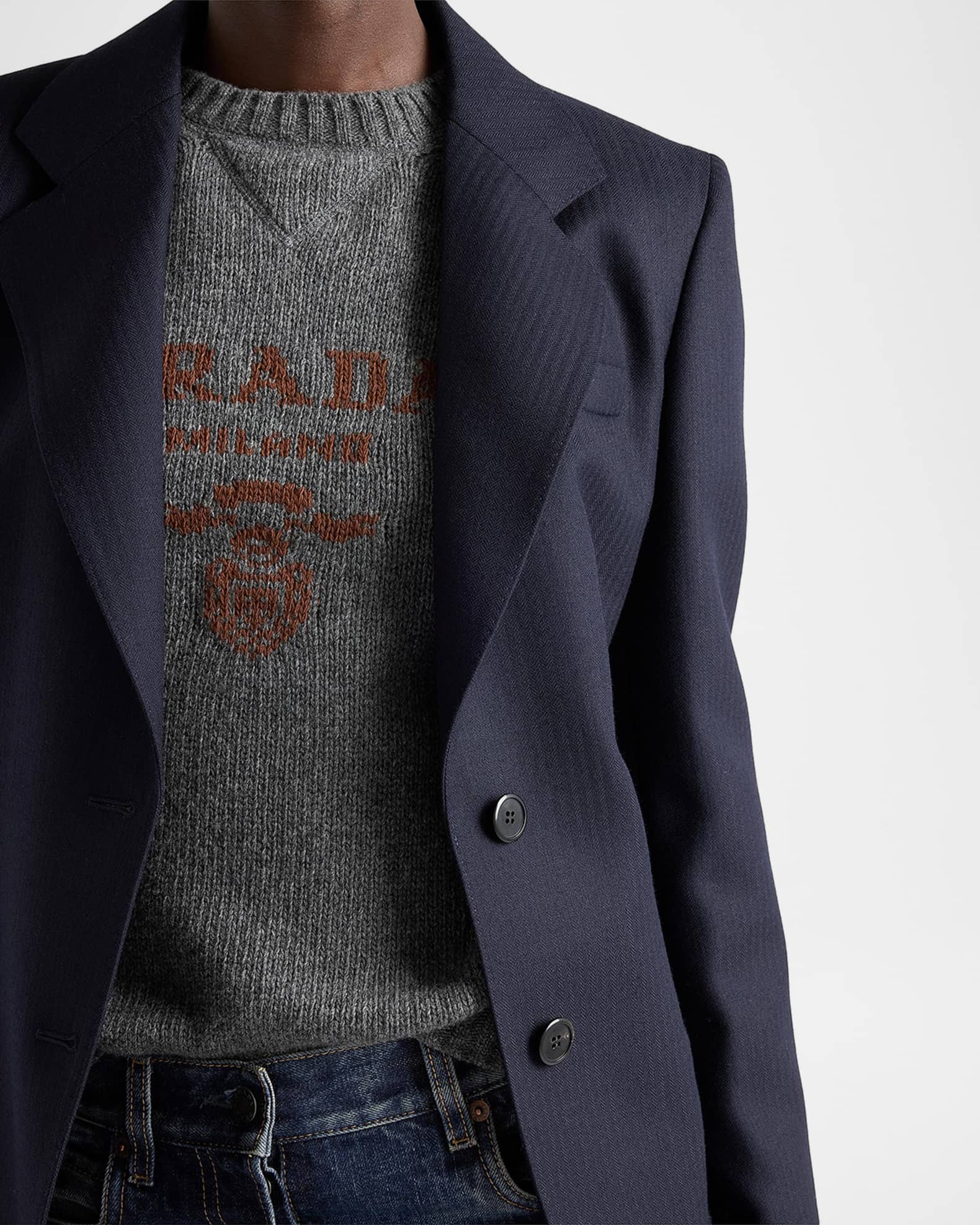 Prada Cashmere-Wool Logo Crewneck Sweater | Neiman Marcus