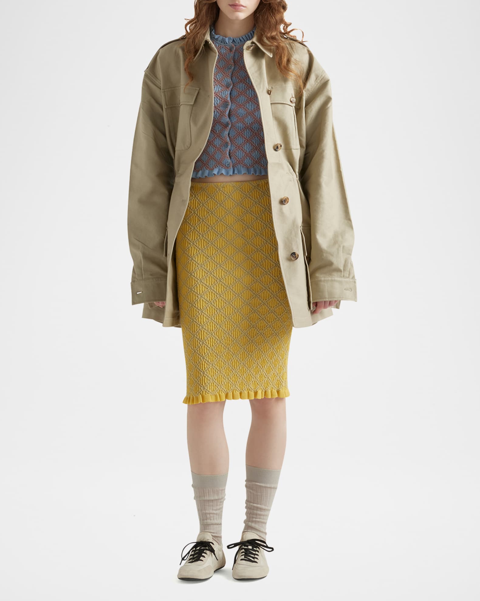 Prada Smocked Knit Diamond-Embroidered Top | Neiman Marcus