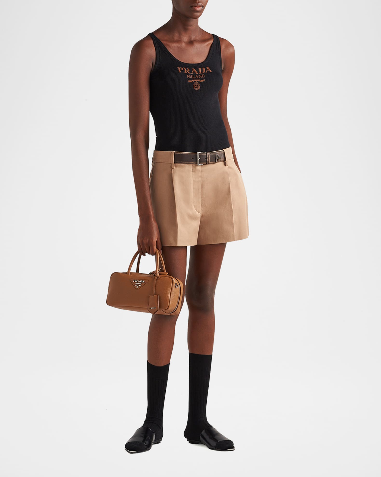 Prada Logo-Print Slim Knit Tank Top | Neiman Marcus