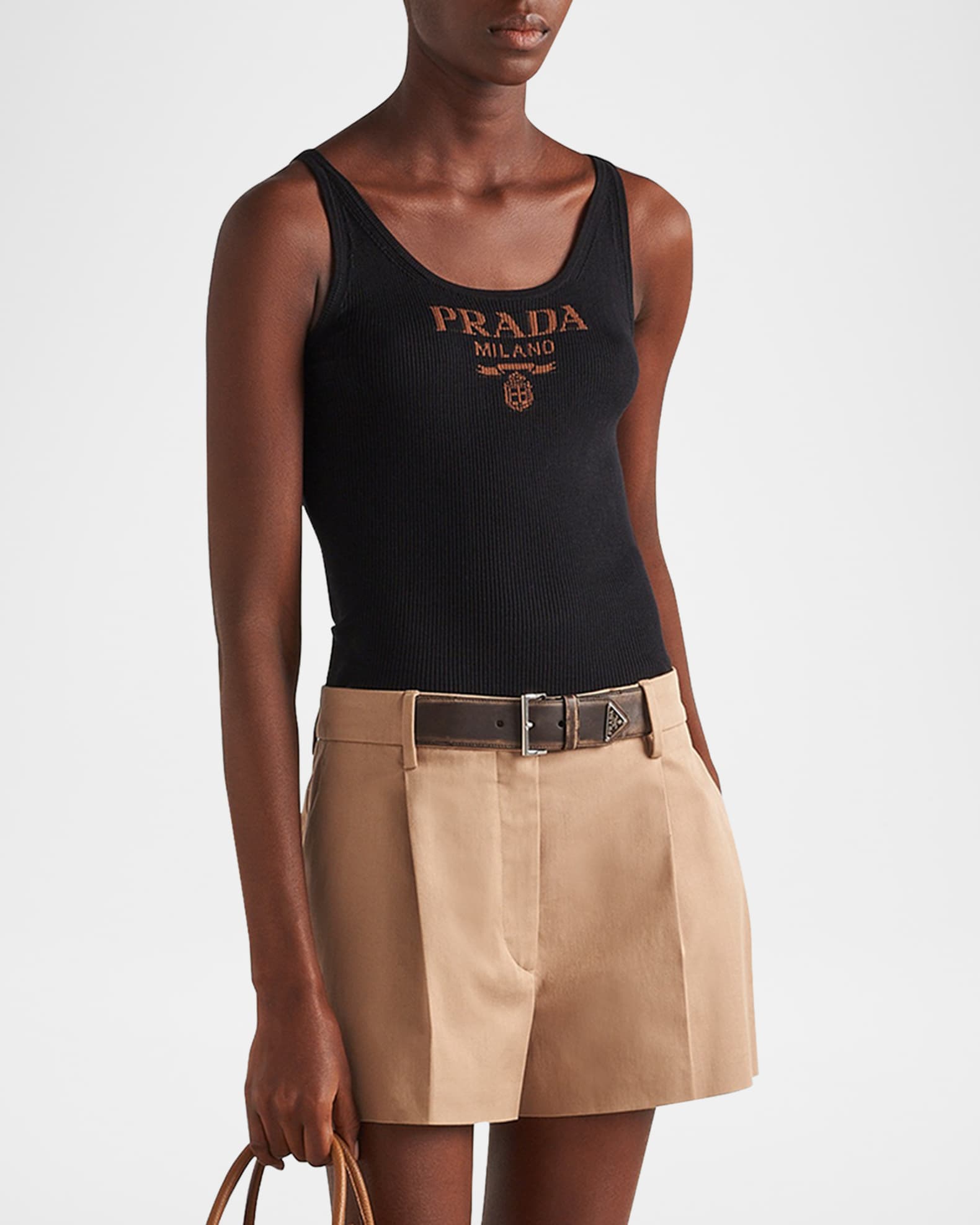 Prada Logo-Print Slim Knit Tank Top | Neiman Marcus