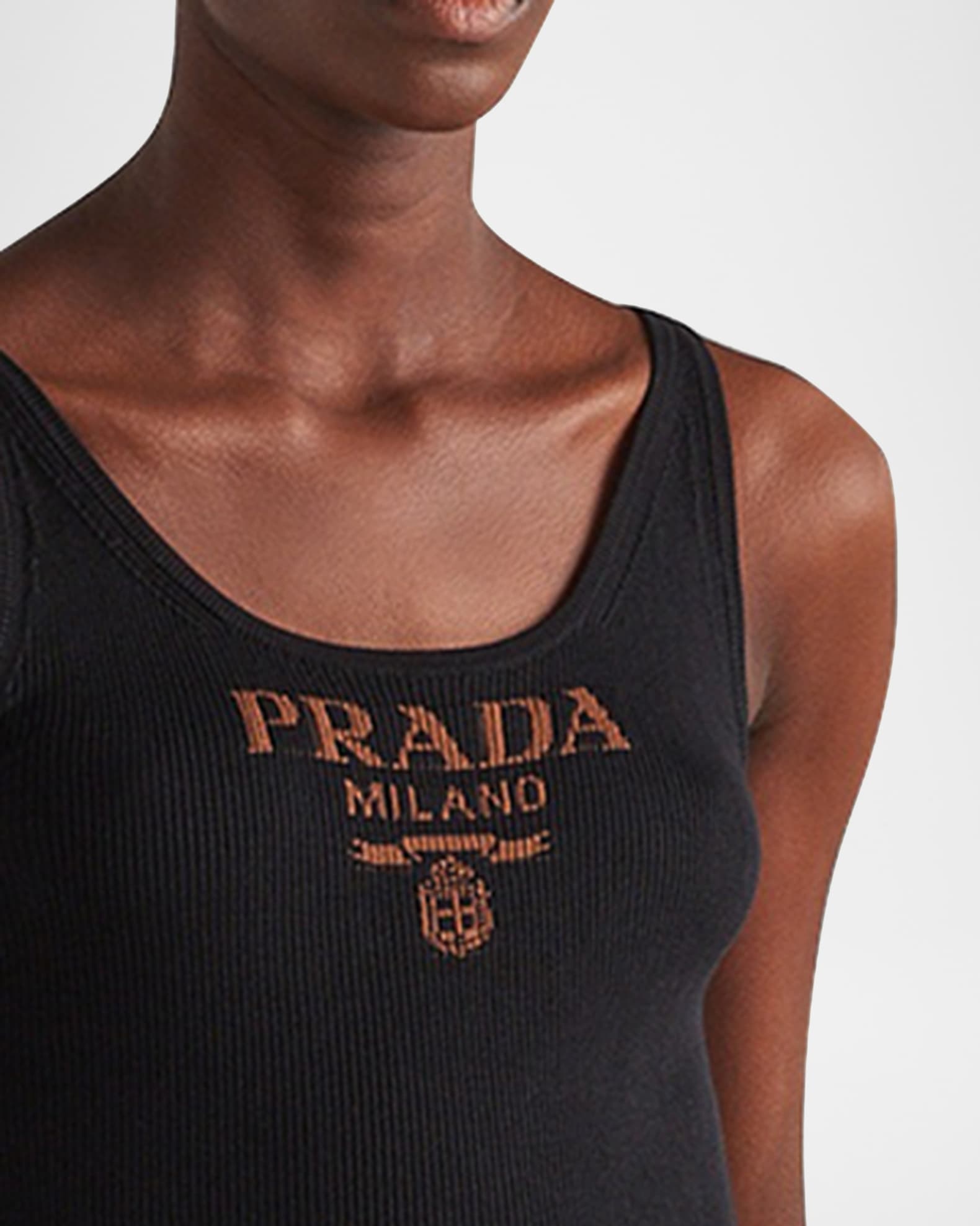 Prada Logo-Print Slim Knit Tank Top | Neiman Marcus