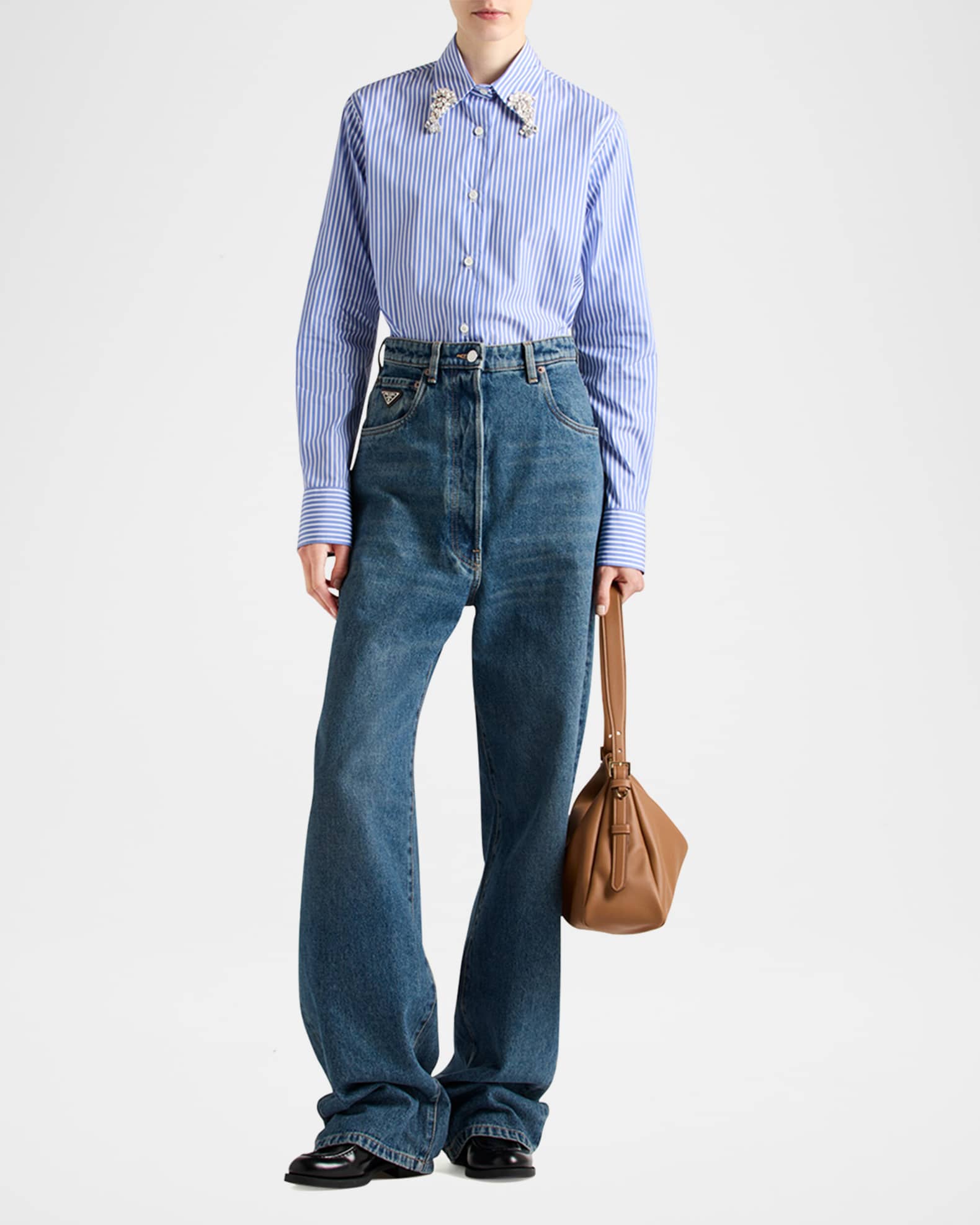 Prada Crystal Stripe Poplin Shirt | Neiman Marcus