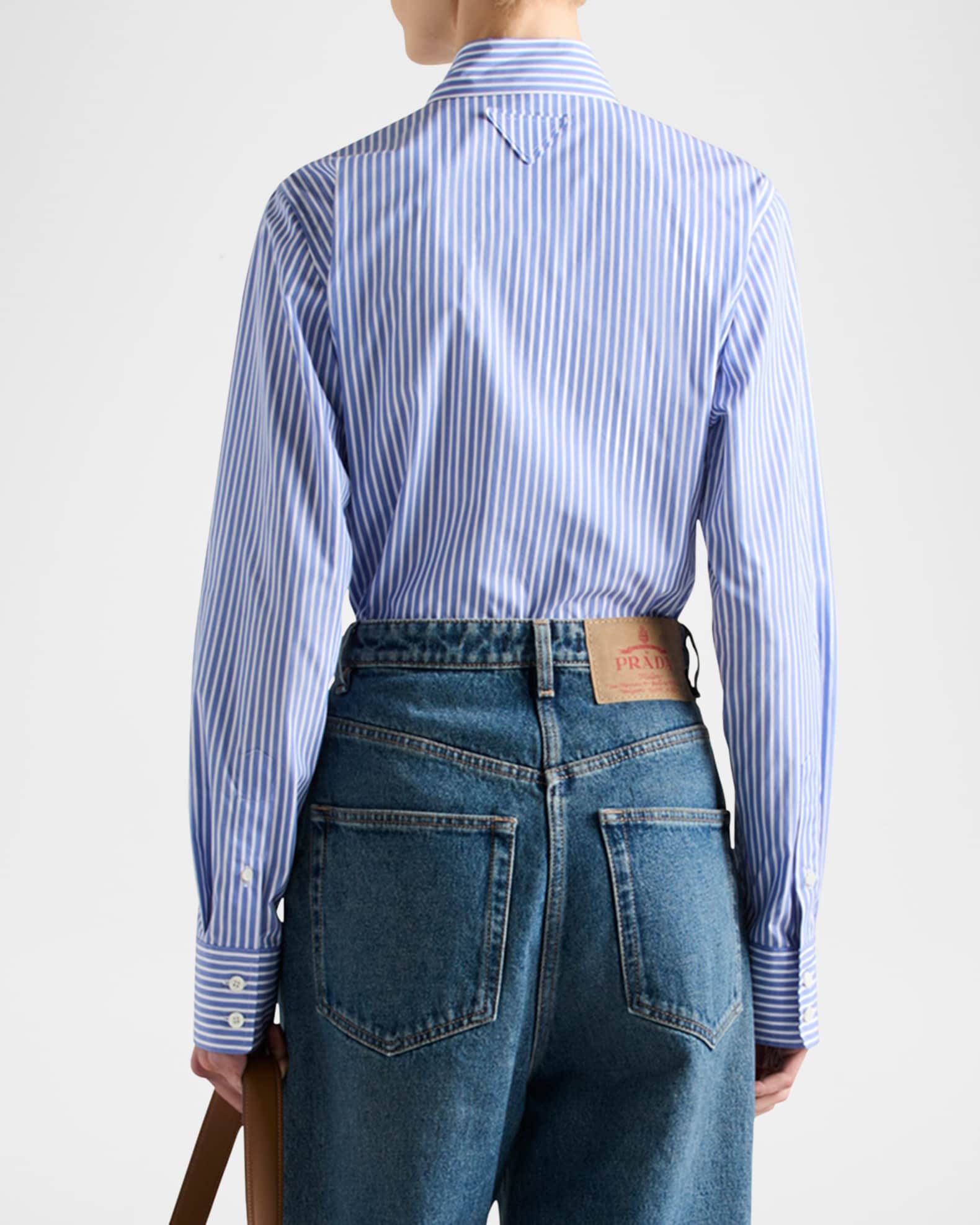 Prada Crystal Stripe Poplin Shirt | Neiman Marcus