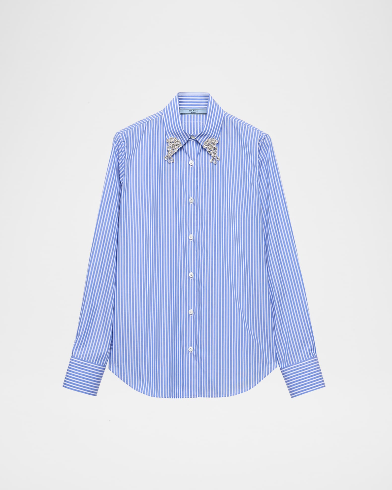Prada Crystal Stripe Poplin Shirt | Neiman Marcus