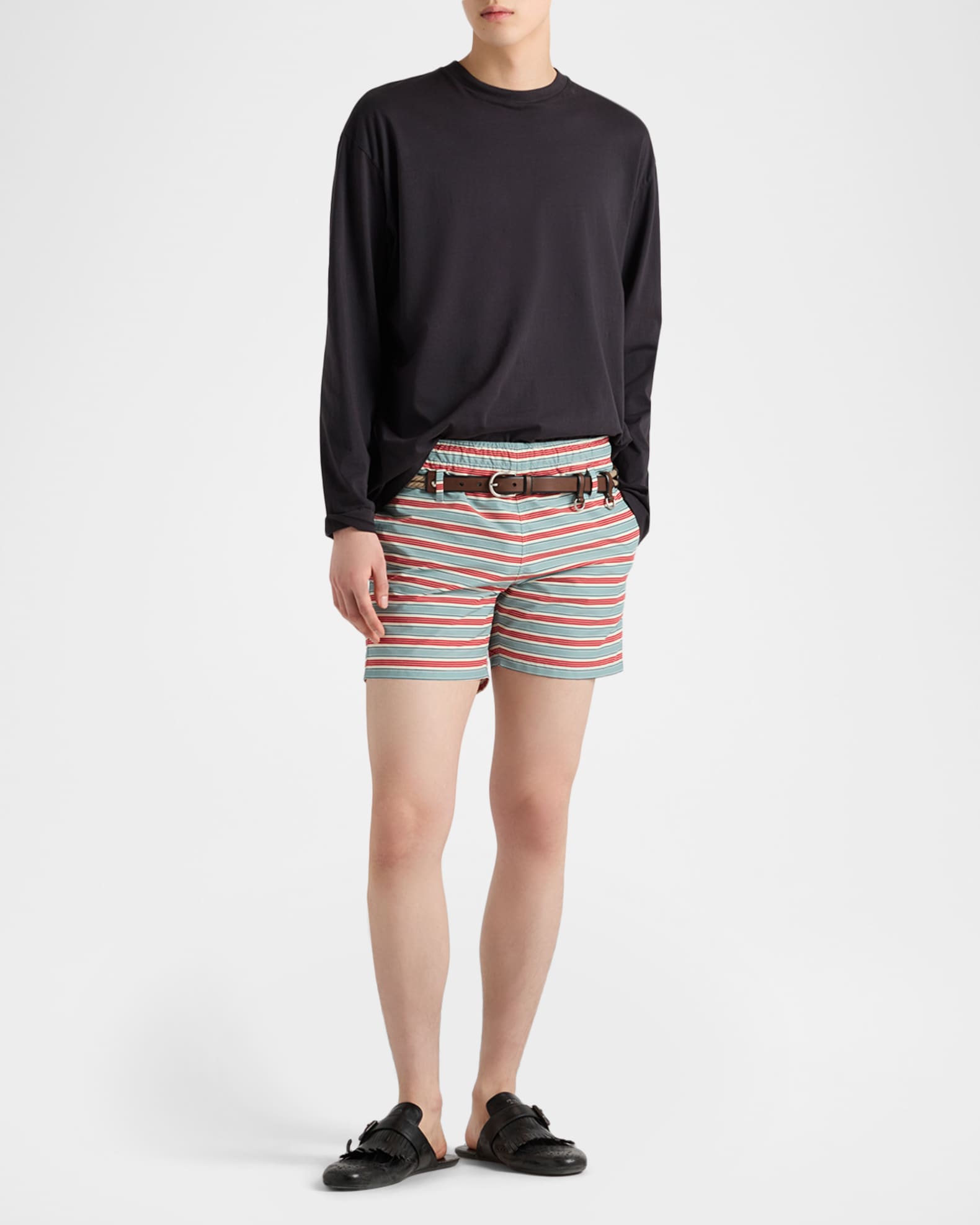 Prada Men's Stripe Technical Fabric Swim Trunks | Neiman Marcus