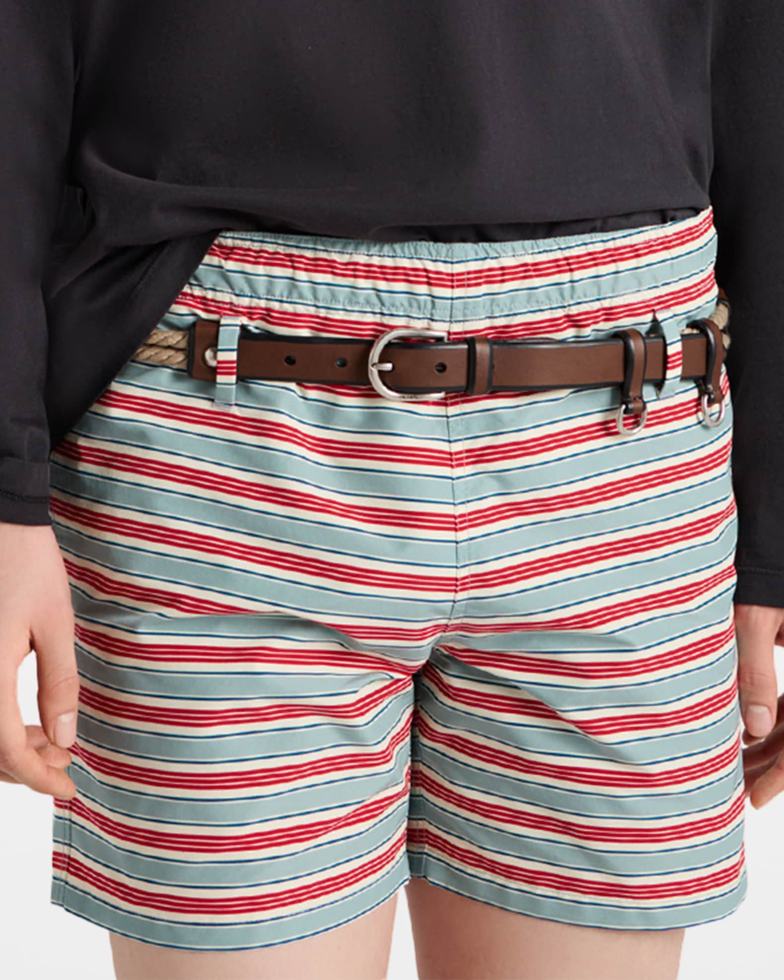 Prada Men's Stripe Technical Fabric Swim Trunks | Neiman Marcus