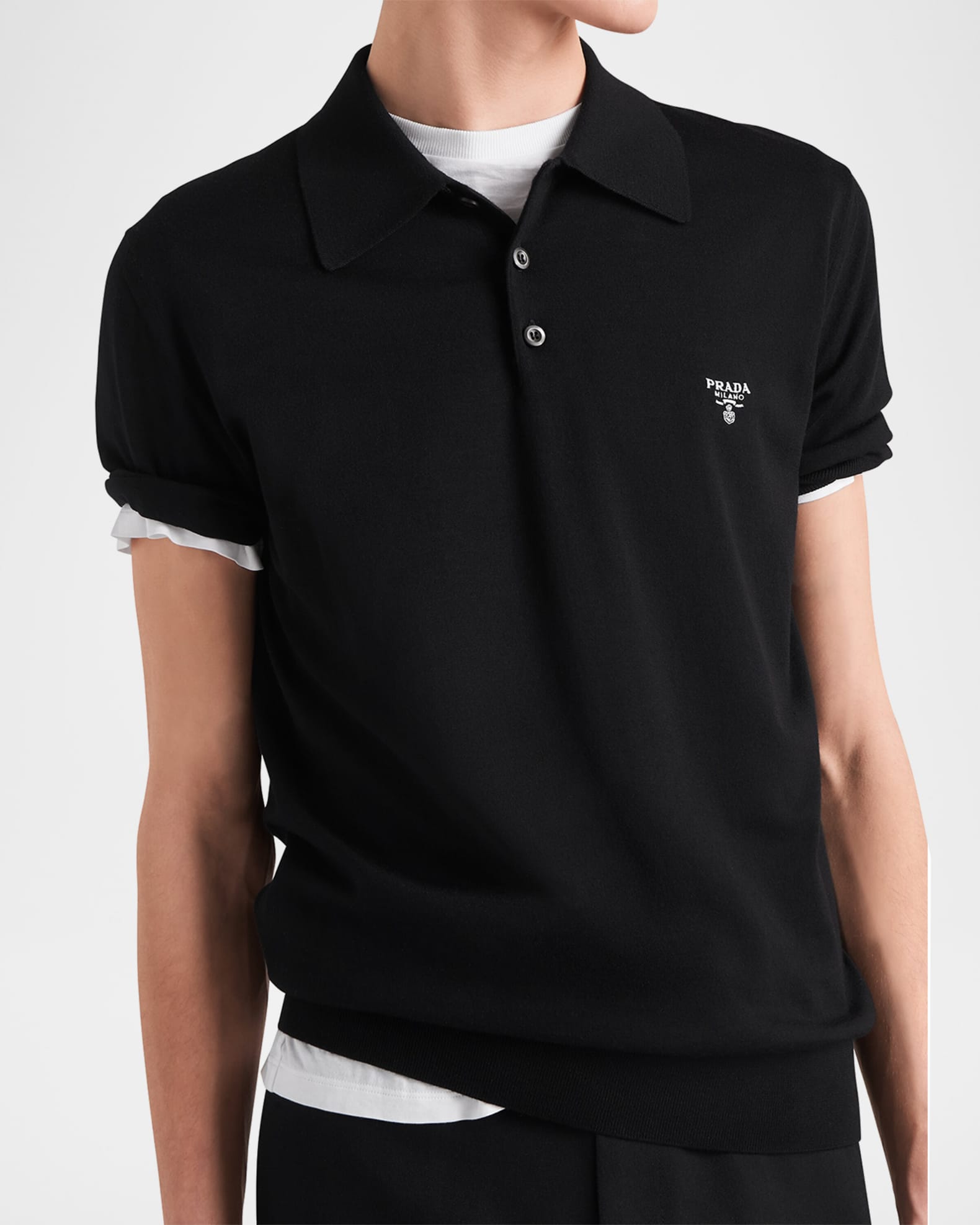 Prada Men's Wool Logo Polo | Neiman Marcus
