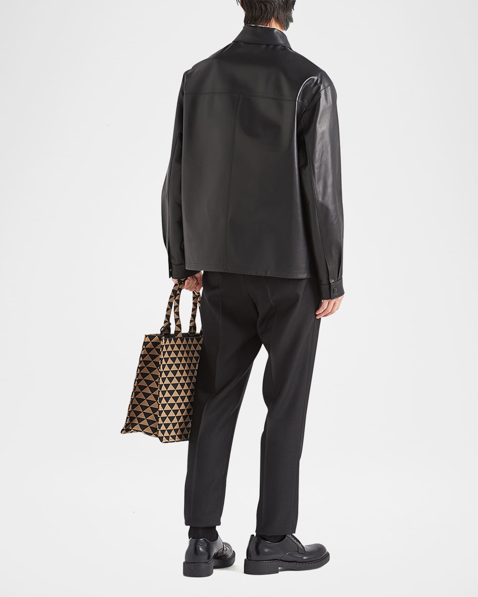 Prada Men's Napa Leather Snap-Front Shirt | Neiman Marcus