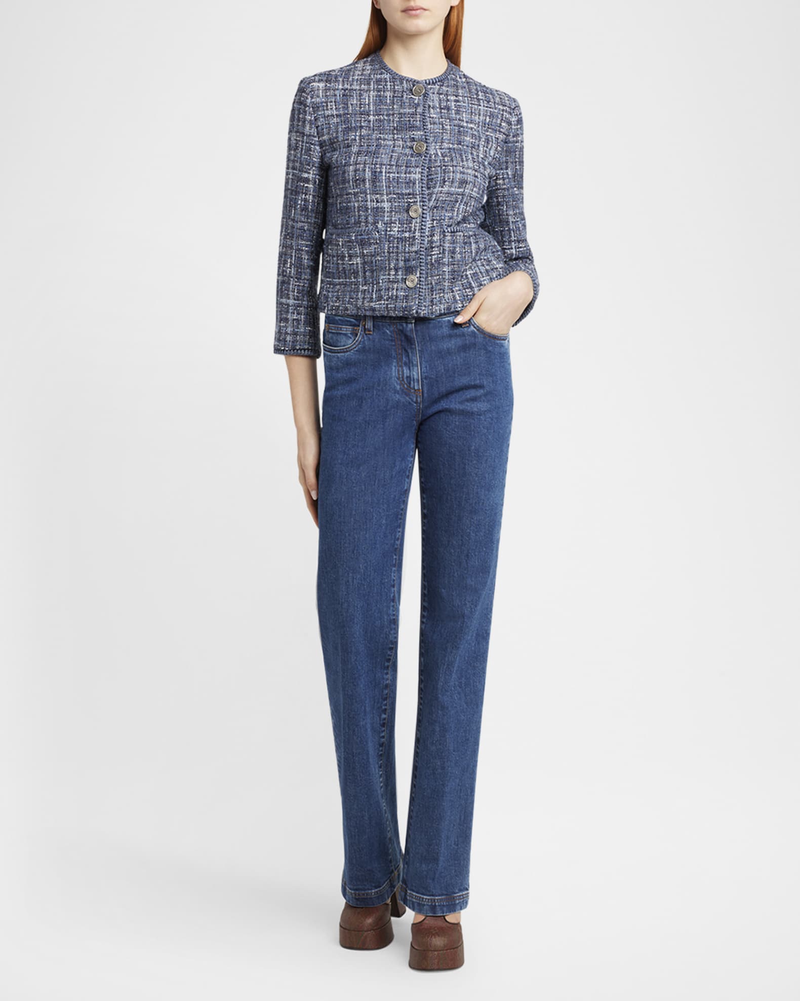 Etro Single-Breasted Tweed Crop Jacket | Neiman Marcus