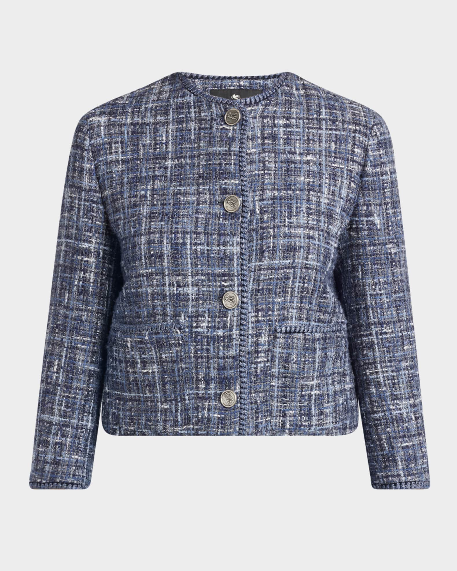 Etro Single-Breasted Tweed Crop Jacket | Neiman Marcus