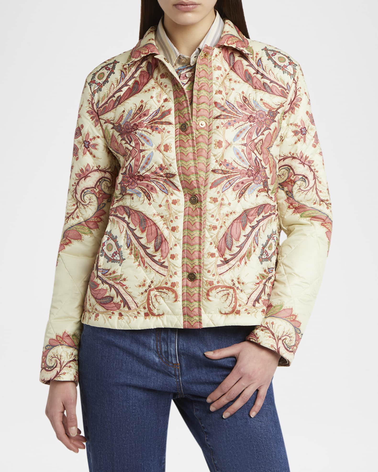 Etro Romantic Pink Puffer Shirt Jacket | Neiman Marcus