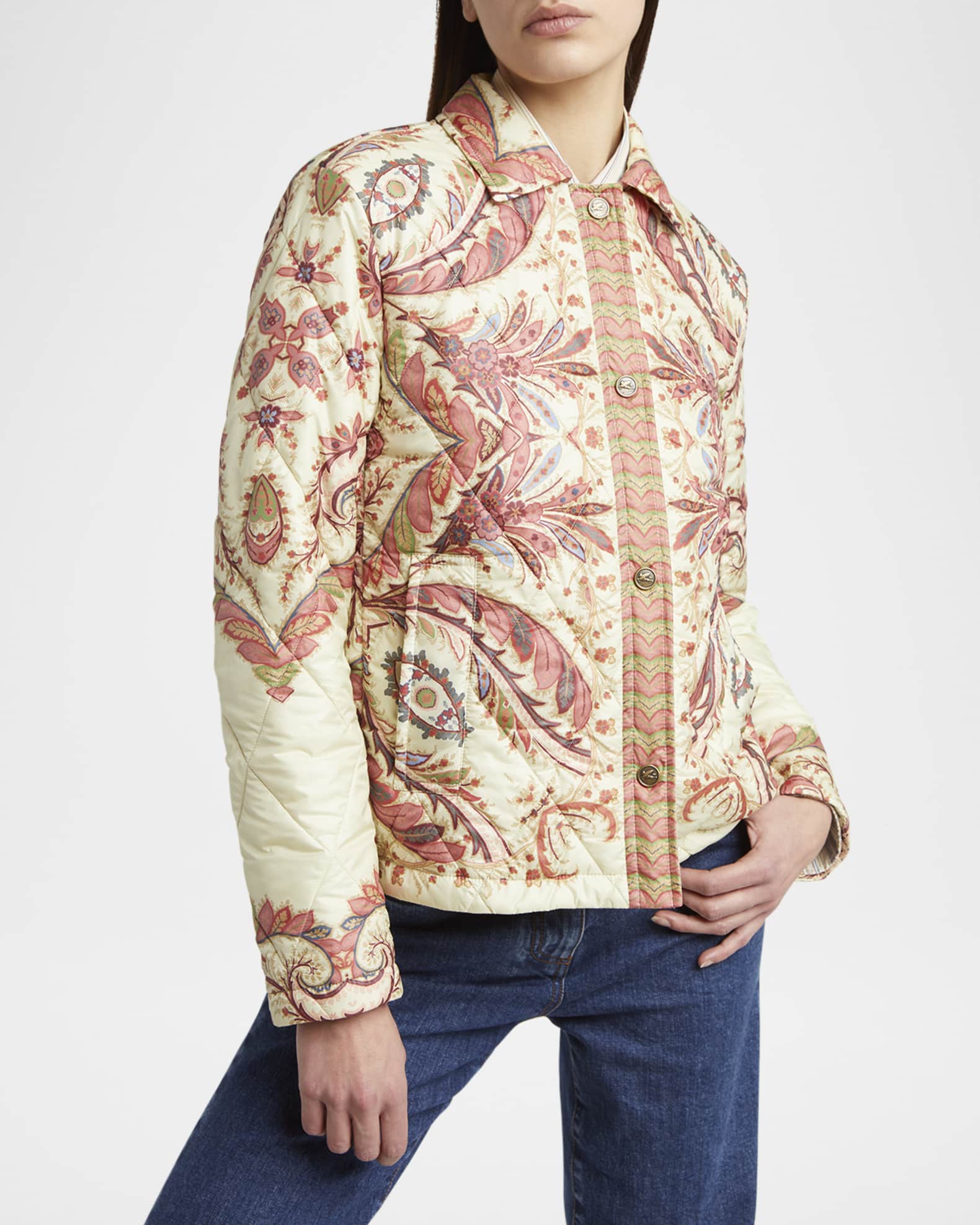 Etro Romantic Pink Puffer Shirt Jacket | Neiman Marcus