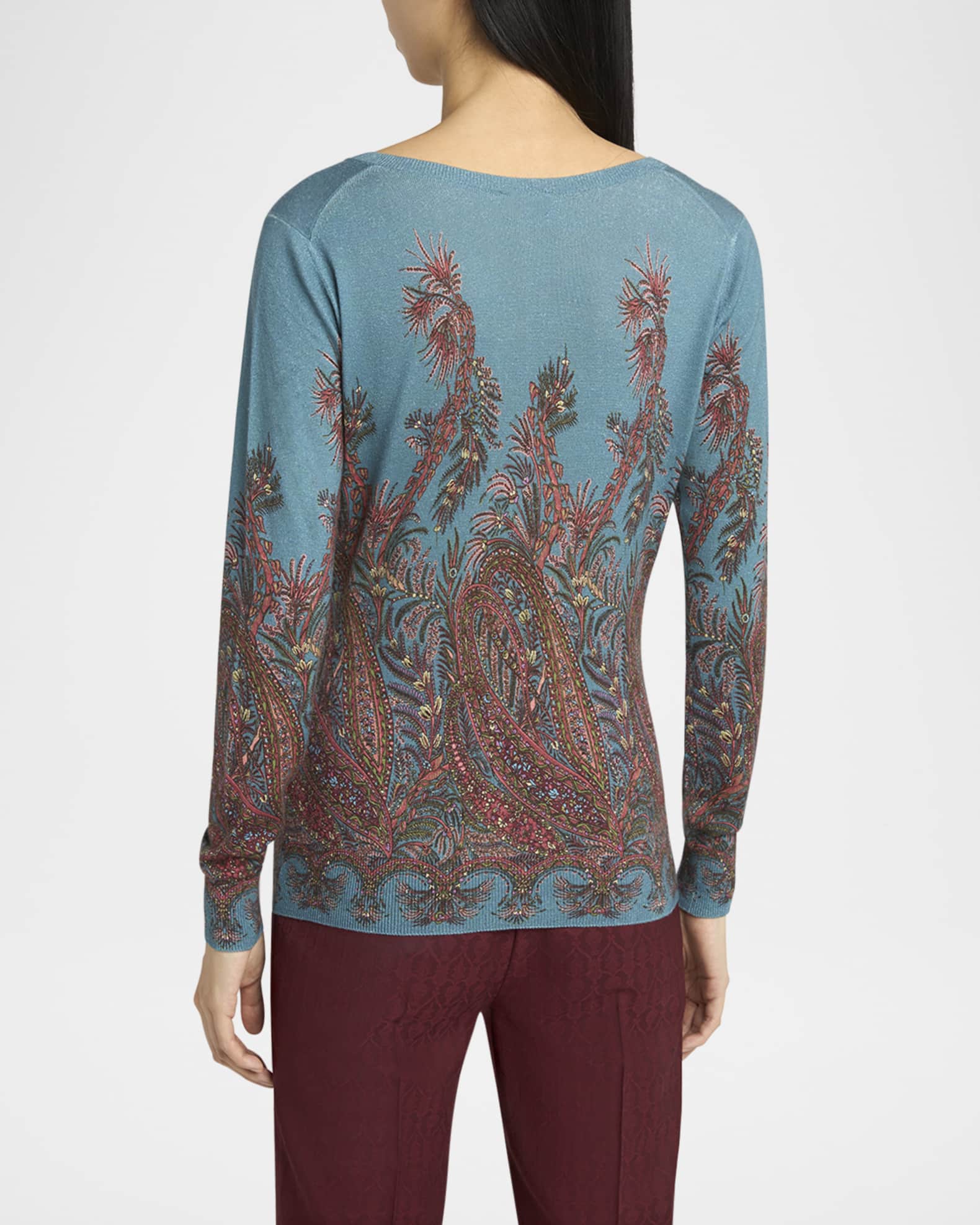 Etro V-Neck Paisley Stampa Silk Sweater | Neiman Marcus