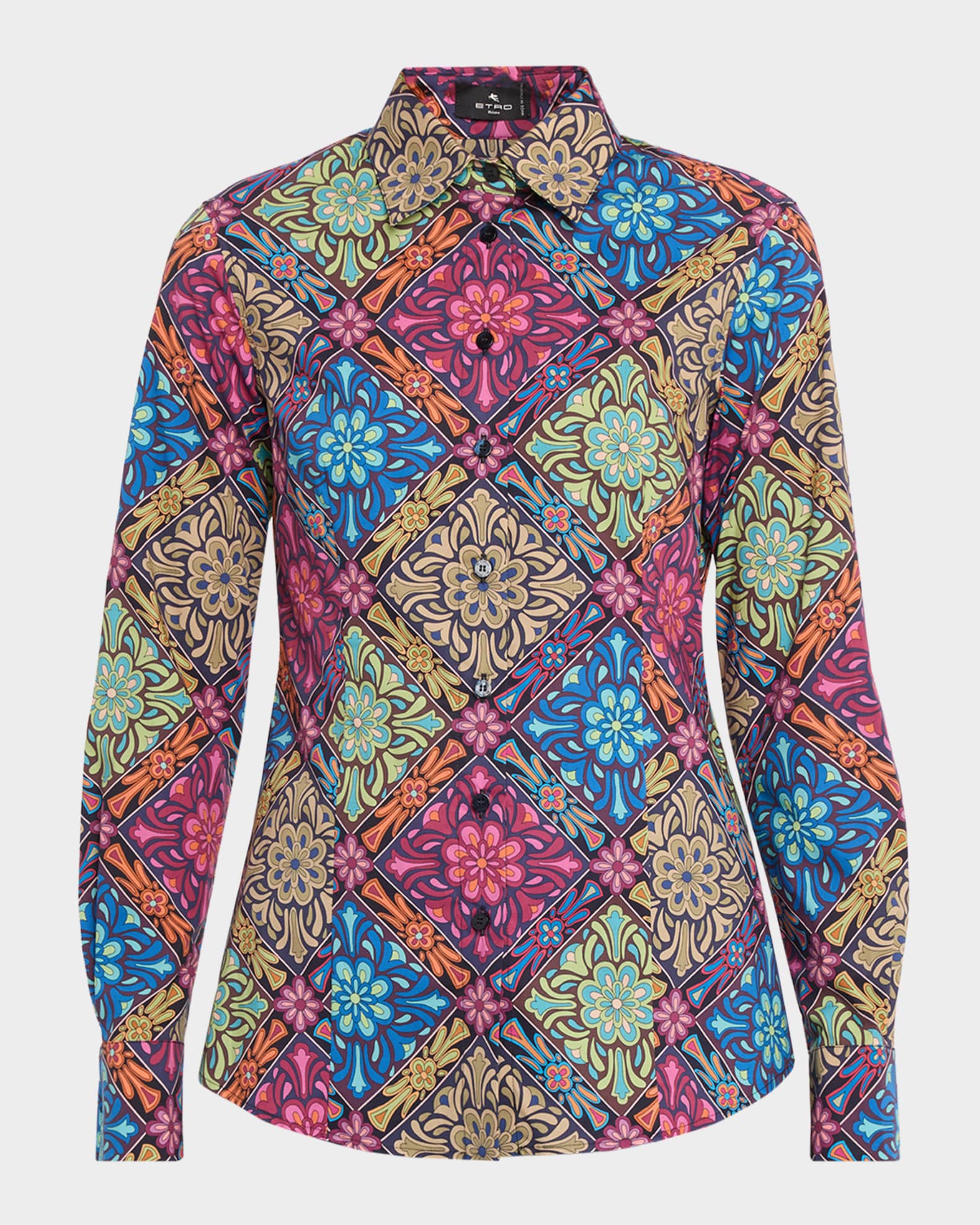 Etro Floral Geometric-Print Shirt | Neiman Marcus