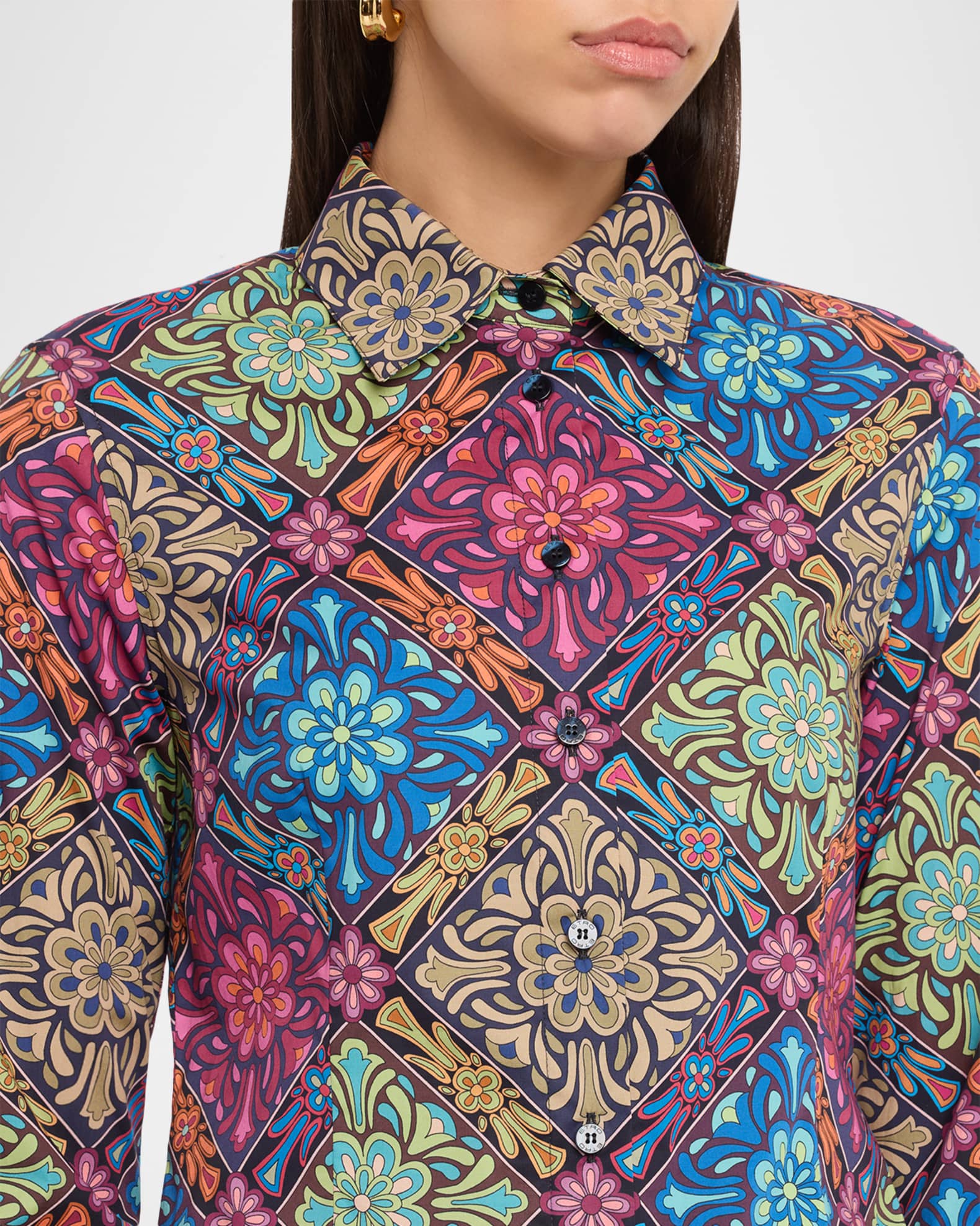 Etro Floral Geometric-Print Shirt | Neiman Marcus