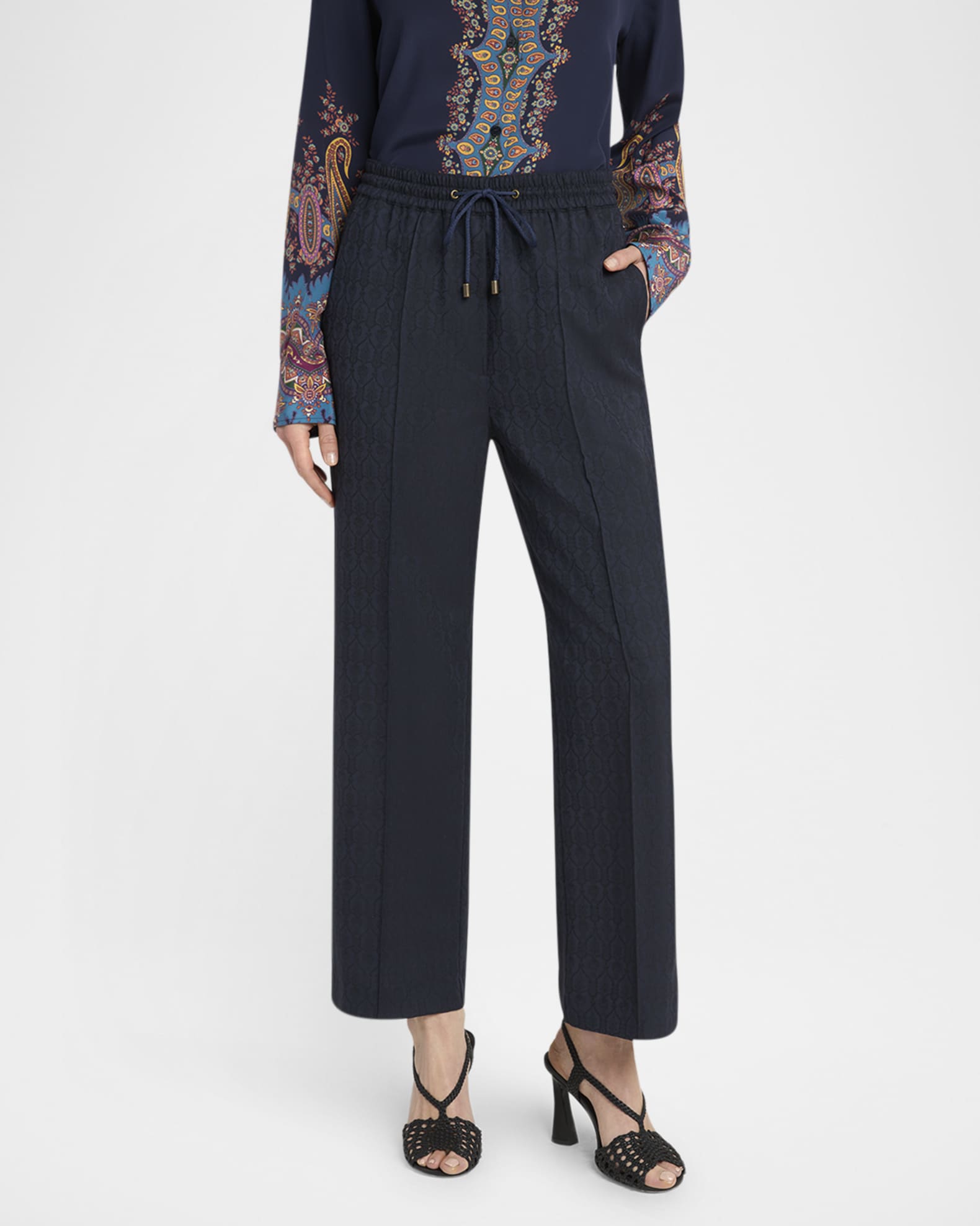 Etro Wool Jacquard Straight-Leg Ankle Joggers | Neiman Marcus