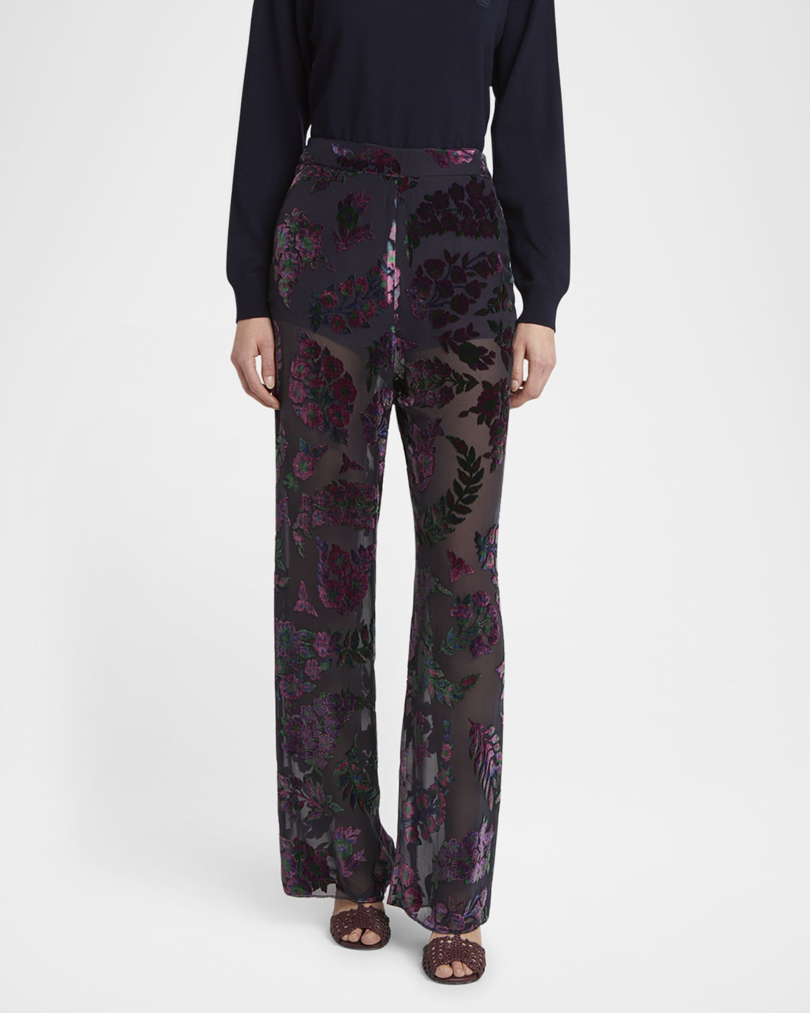 Etro Devore Sheer Wide-Leg Trousers | Neiman Marcus