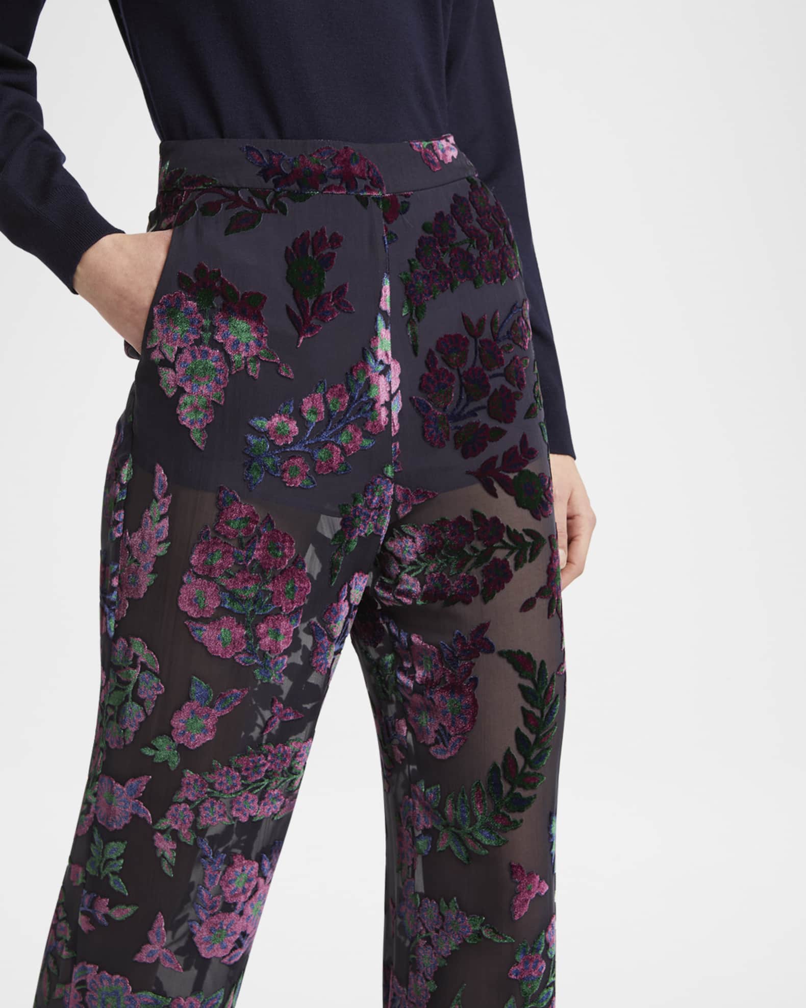 Etro Devore Sheer Wide-Leg Trousers | Neiman Marcus