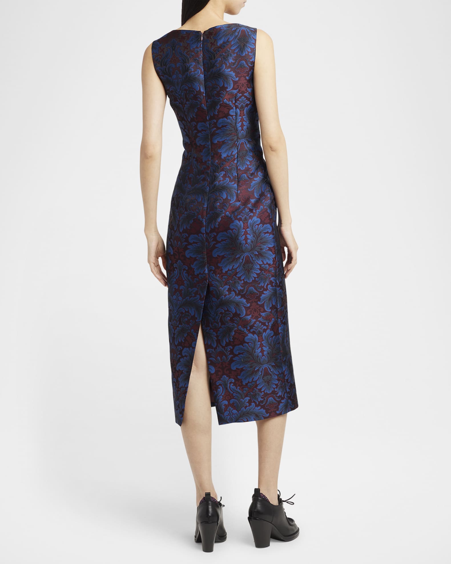 Etro Floral Jacquard Laced Midi Dress | Neiman Marcus