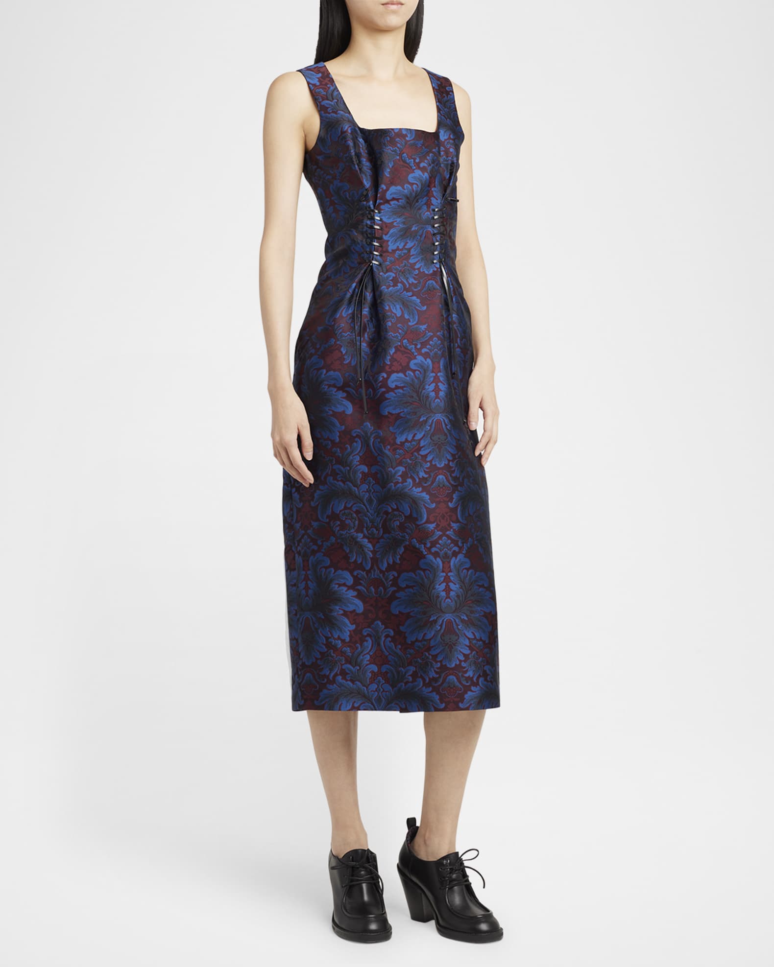 Etro Floral Jacquard Laced Midi Dress | Neiman Marcus