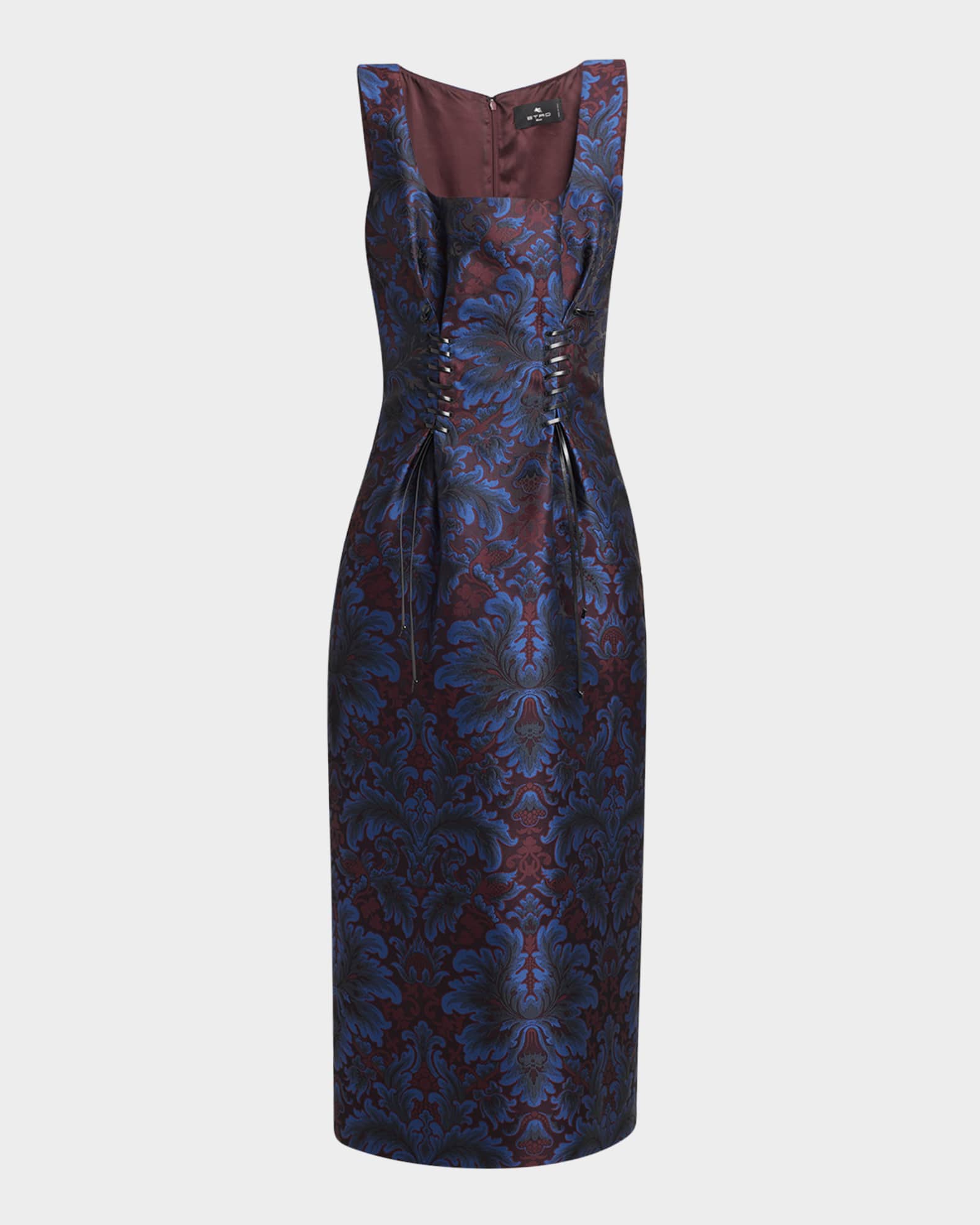 Etro Floral Jacquard Laced Midi Dress | Neiman Marcus