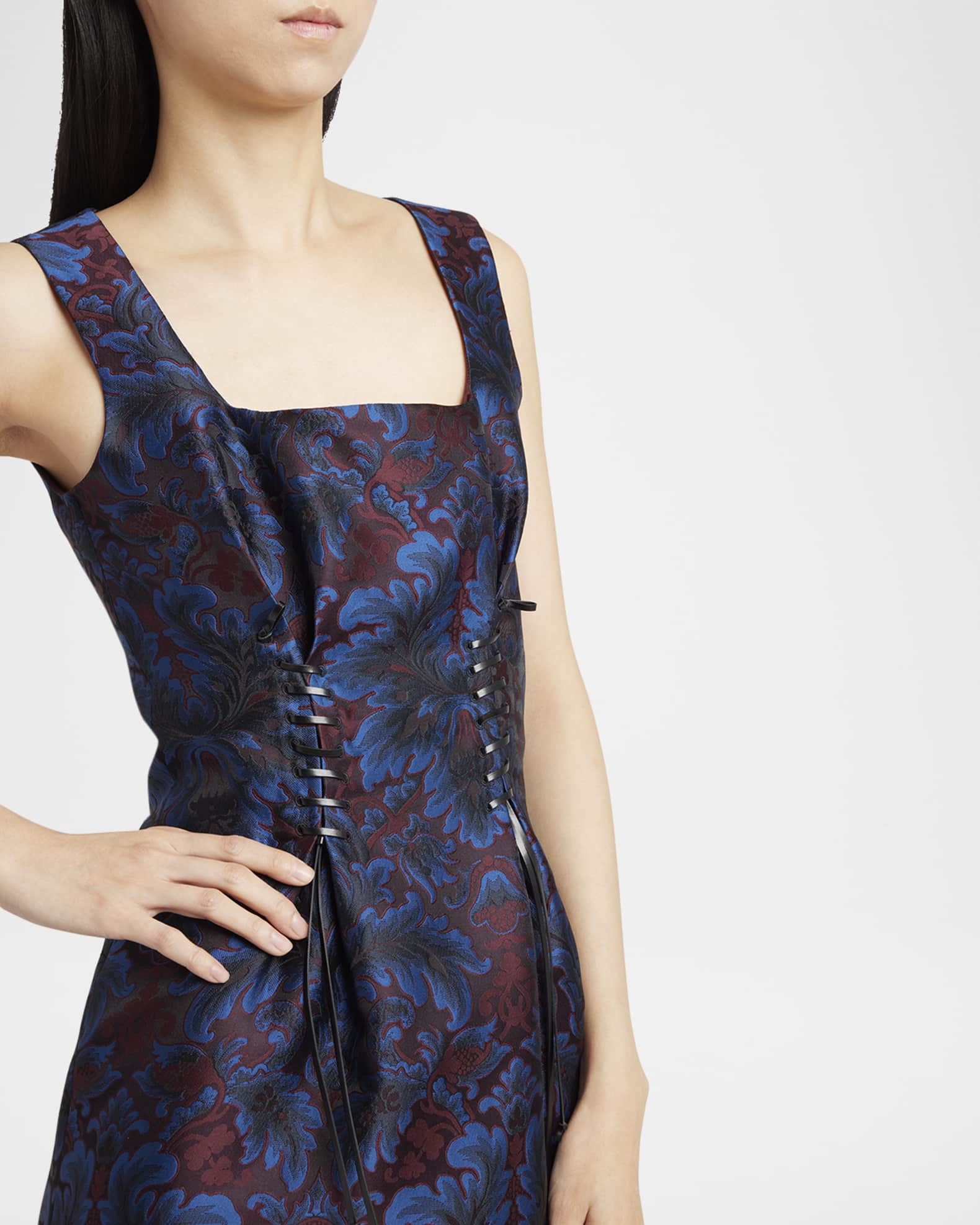 Etro Floral Jacquard Laced Midi Dress | Neiman Marcus