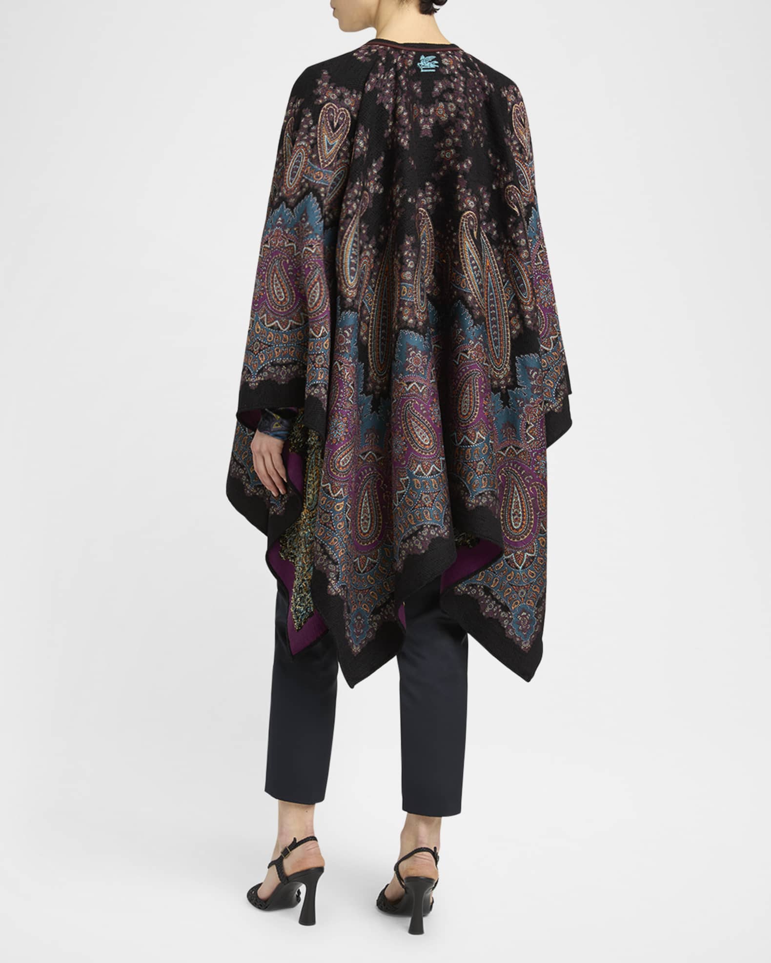 Etro Metallic Midnight Dream Cape With Leather Trim | Neiman Marcus