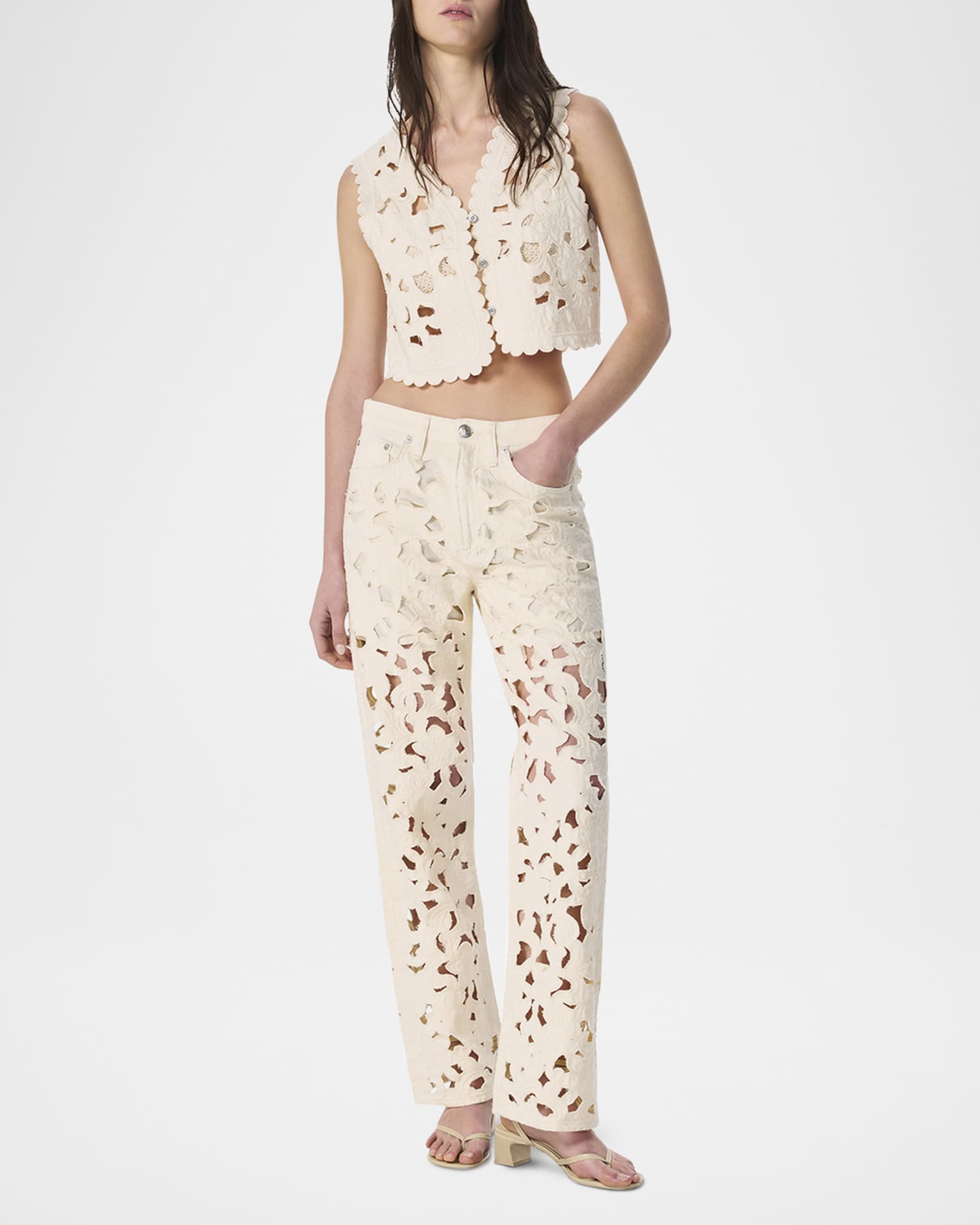 Rag & Bone Coralie Floral Cut-Out Cropped Vest | Neiman Marcus
