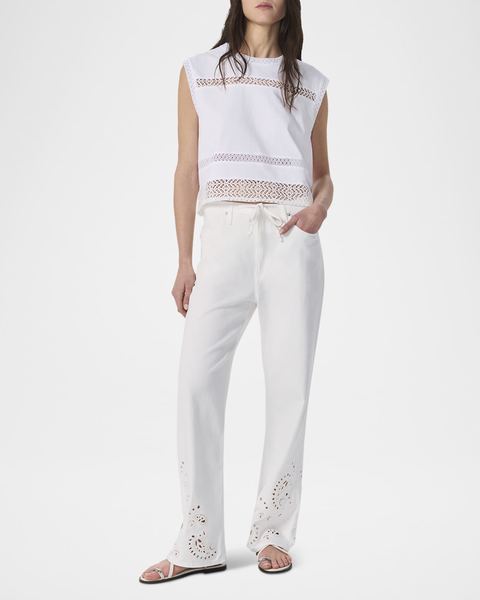 Rag & Bone Rosie Embroidered Muscle Tank Top | Neiman Marcus