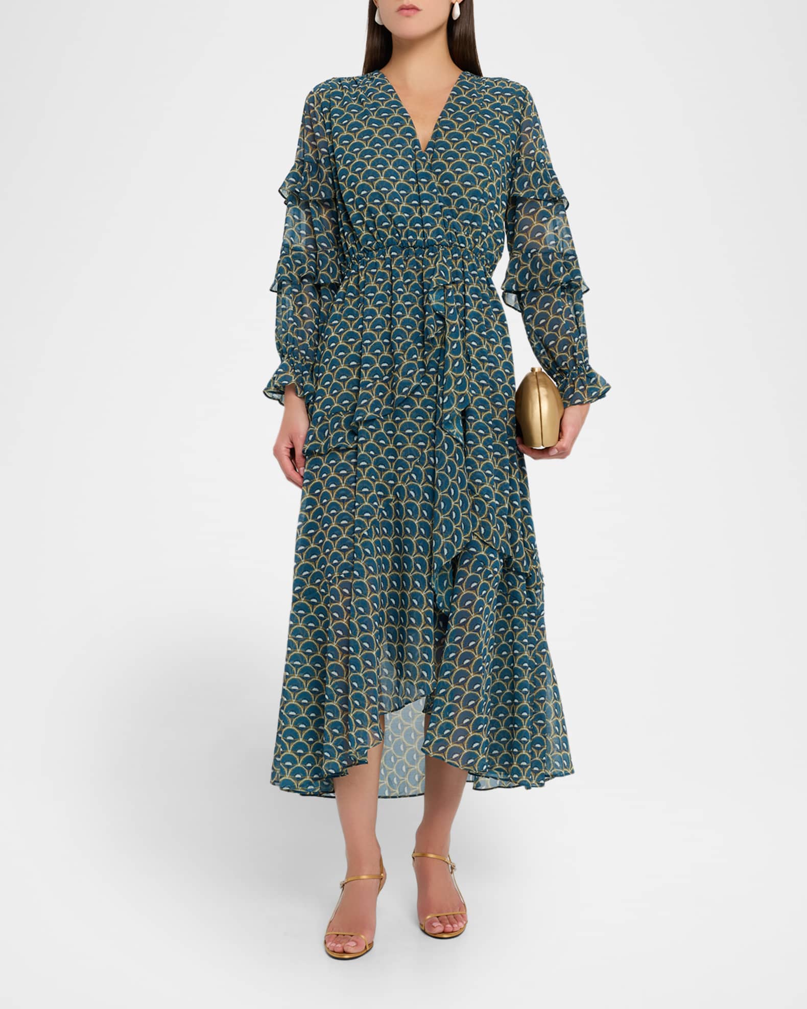 MISA Los Angeles Dandelion Delora Asymmetric Chiffon Midi Dress ...
