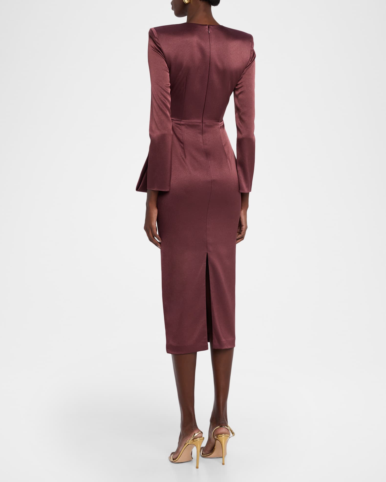 Alex Perry Bow Satin Crepe Long-Sleeve Midi Dress | Neiman Marcus